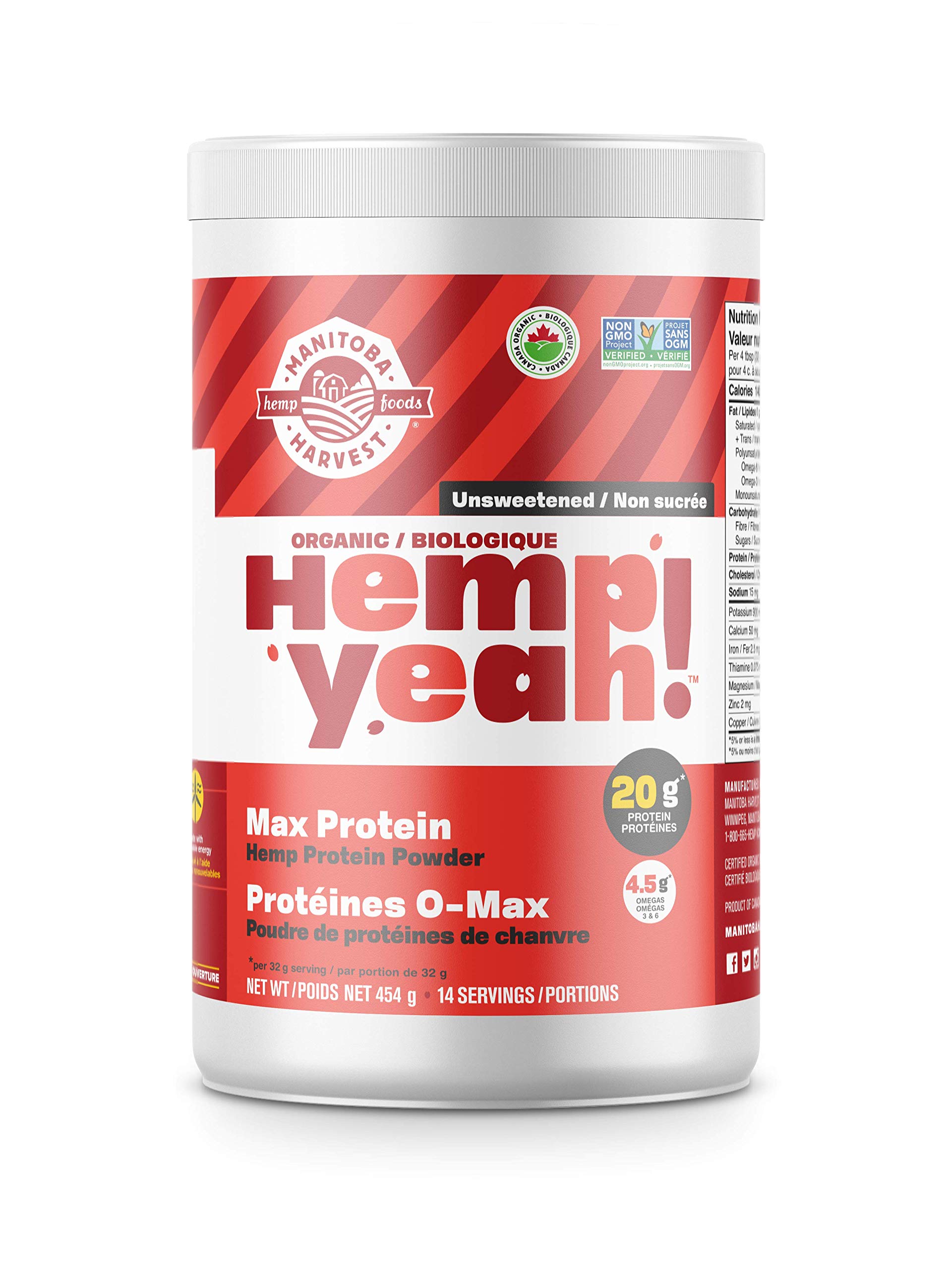 Manitoba Harvest Hemp Organic Max Protein Powder, Unsweetened, 454g ...