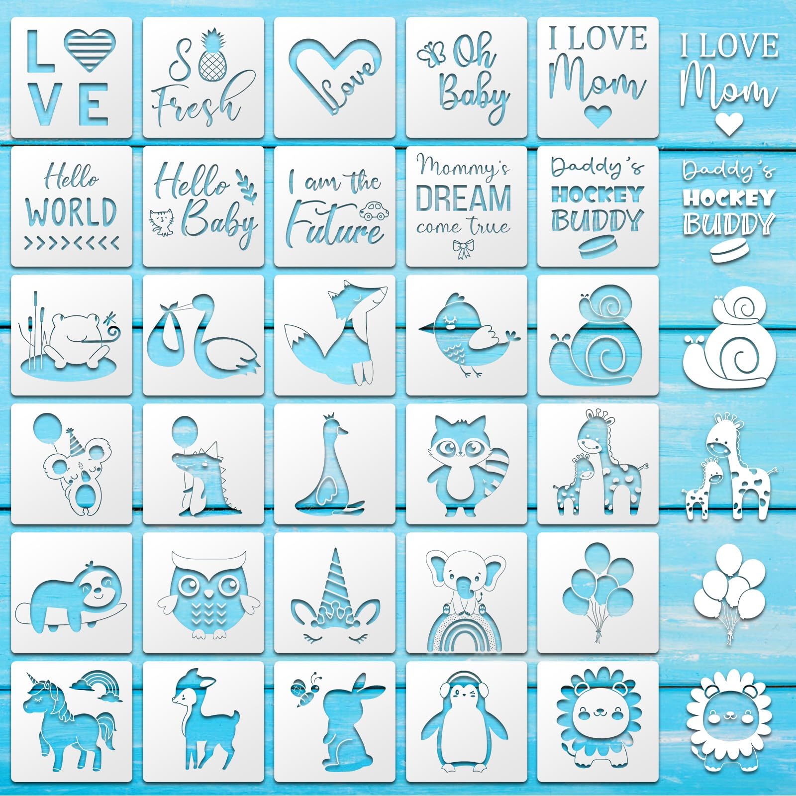 Amazon.com: 16 Pack Stencils for Baby Shower Cute Onesie Stencil Kit ...