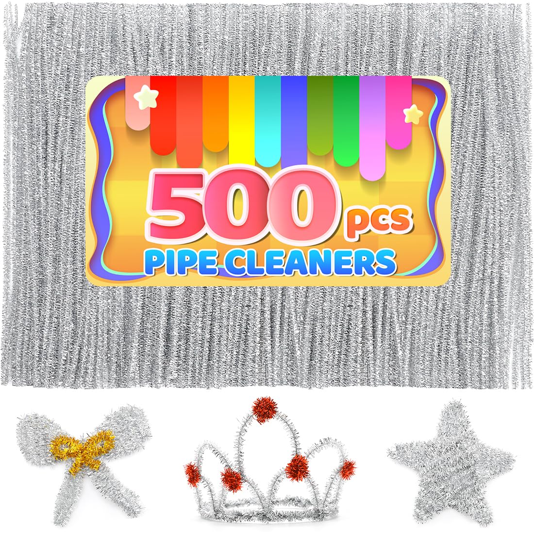 Snapklik.com : Iooleem 500pcs Silver Glitter Pipe Cleaners, Chenille ...
