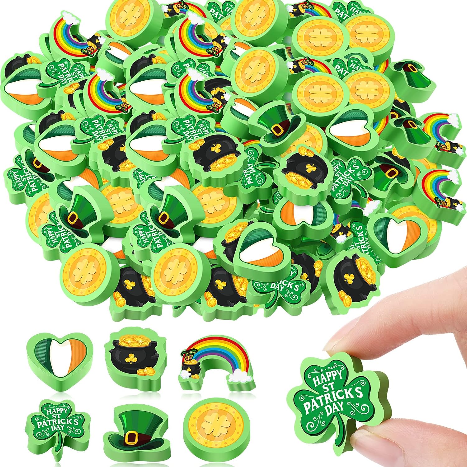 Amazon.com: Crtiin St. Patrick's Day Mini Erasers for Kids Shamrock ...