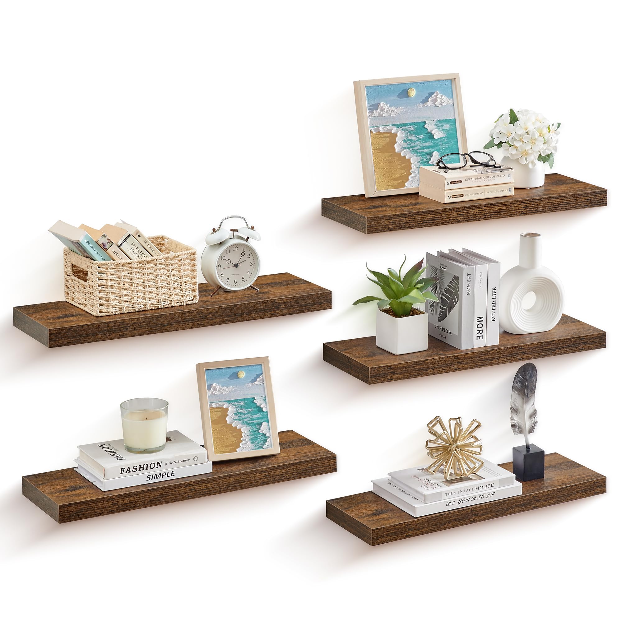 Amazon.com: VASAGLE Wall Shelves Set of 5, Floating Shelves, Wall ...