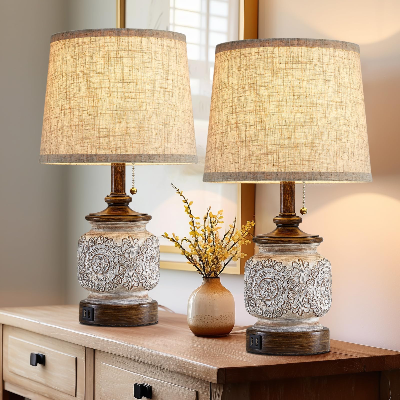 Farmhouse 3 Way Dimmable Touch Table Lamps for Living Room Set of 2 ...
