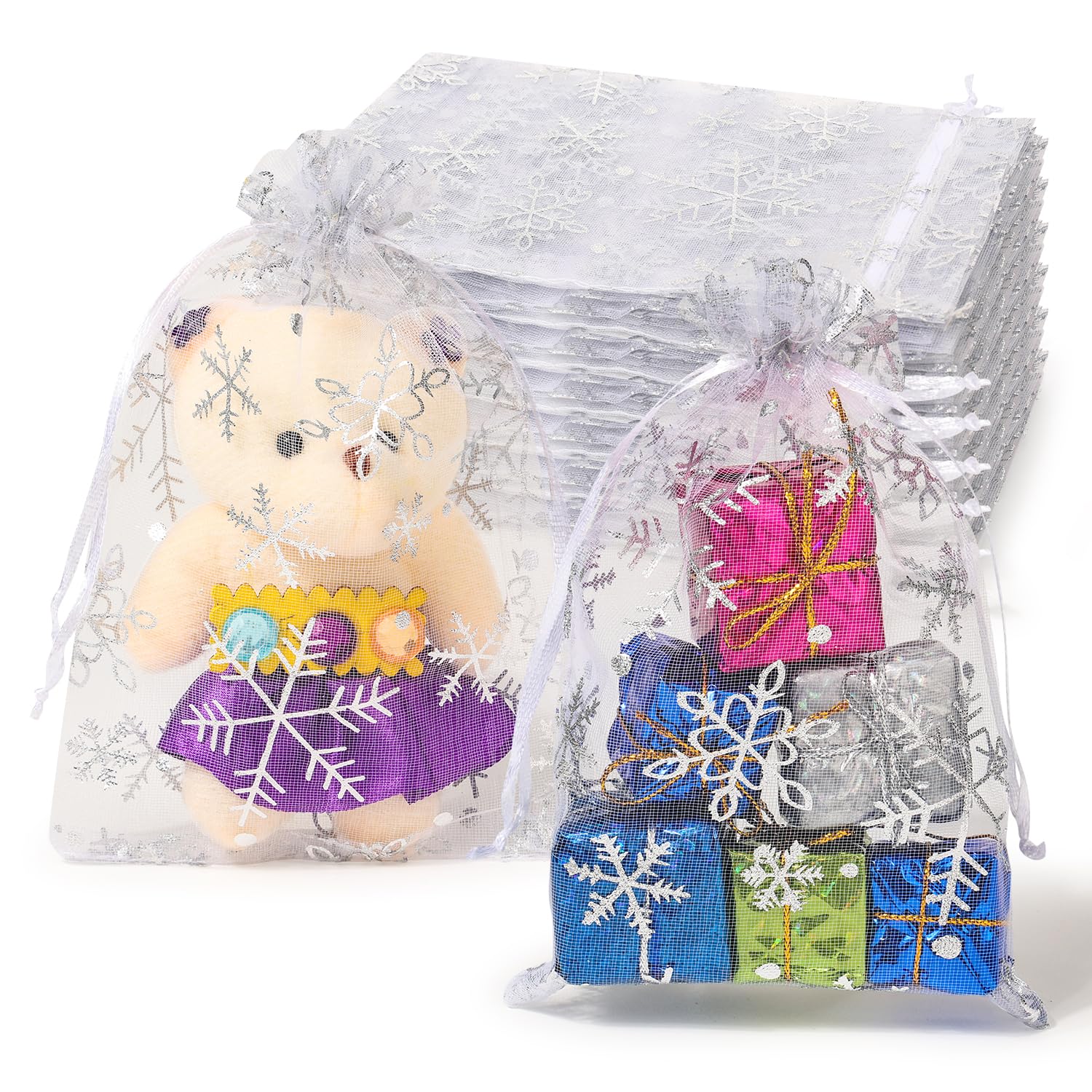 Amazon.com: Hopttreely 100pcs Christmas Organza Bags, 4X4.72'' White ...