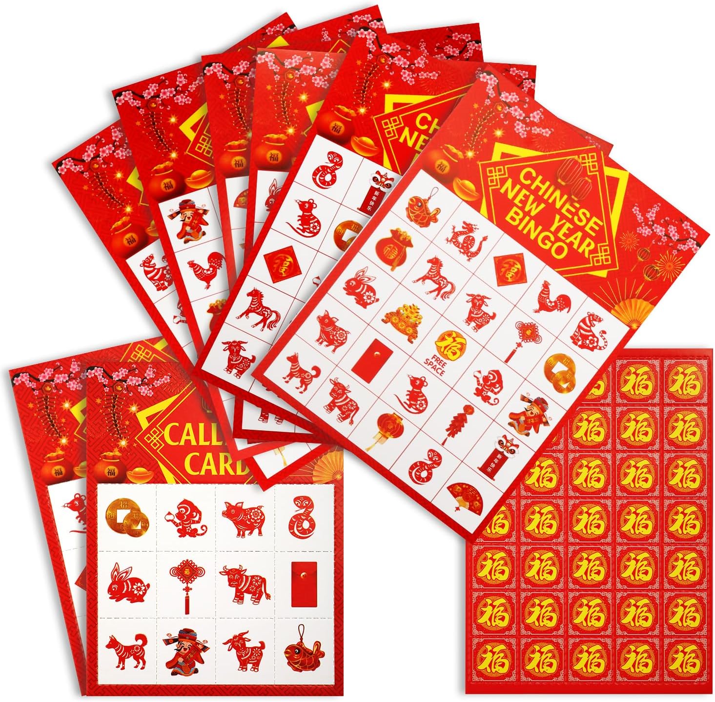 Amazon.com: NQEUEPN Chinese New Year Bingo Games, New Year Bingo Cards ...