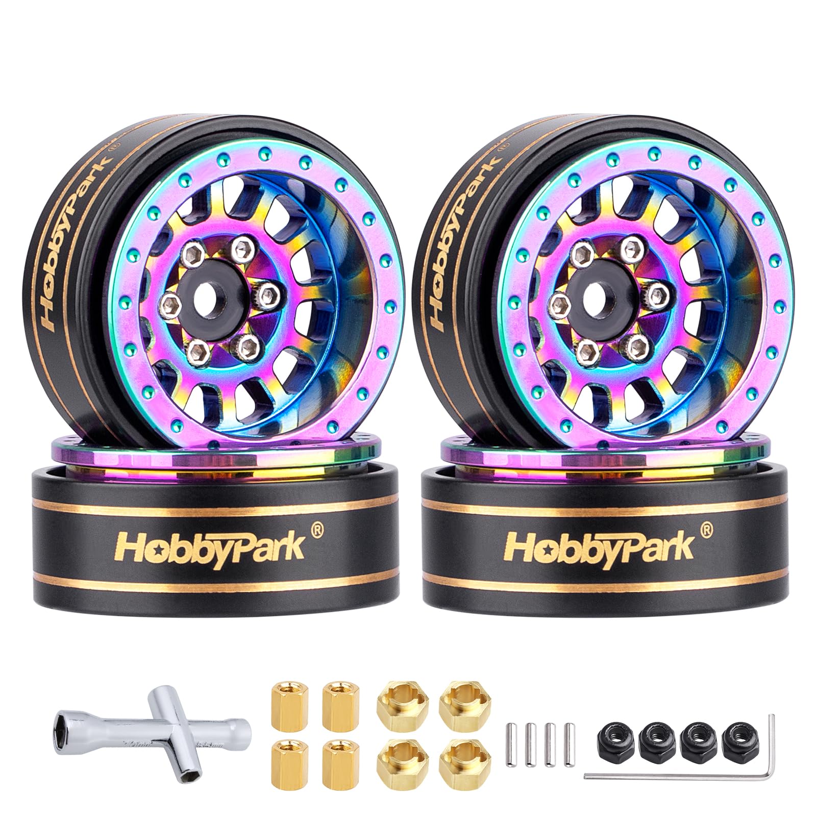 Amazon.com: HobbyPark 1.0 Plus Beadlock Wheels Rims Rainbow Negative ...