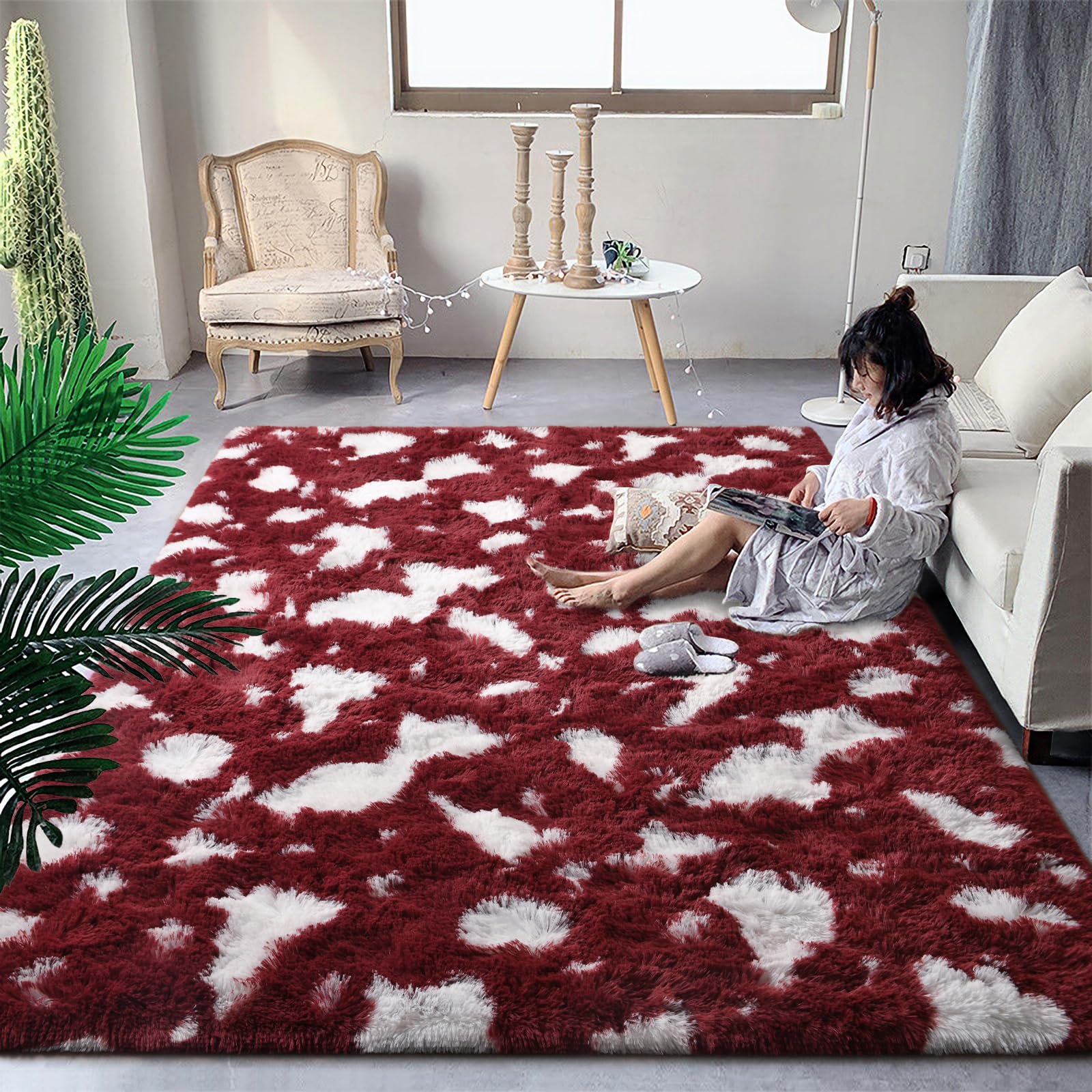 Amazon.com: DweIke Fluffy Burgundy Red 6x9 Large Area Rugs for Living ...