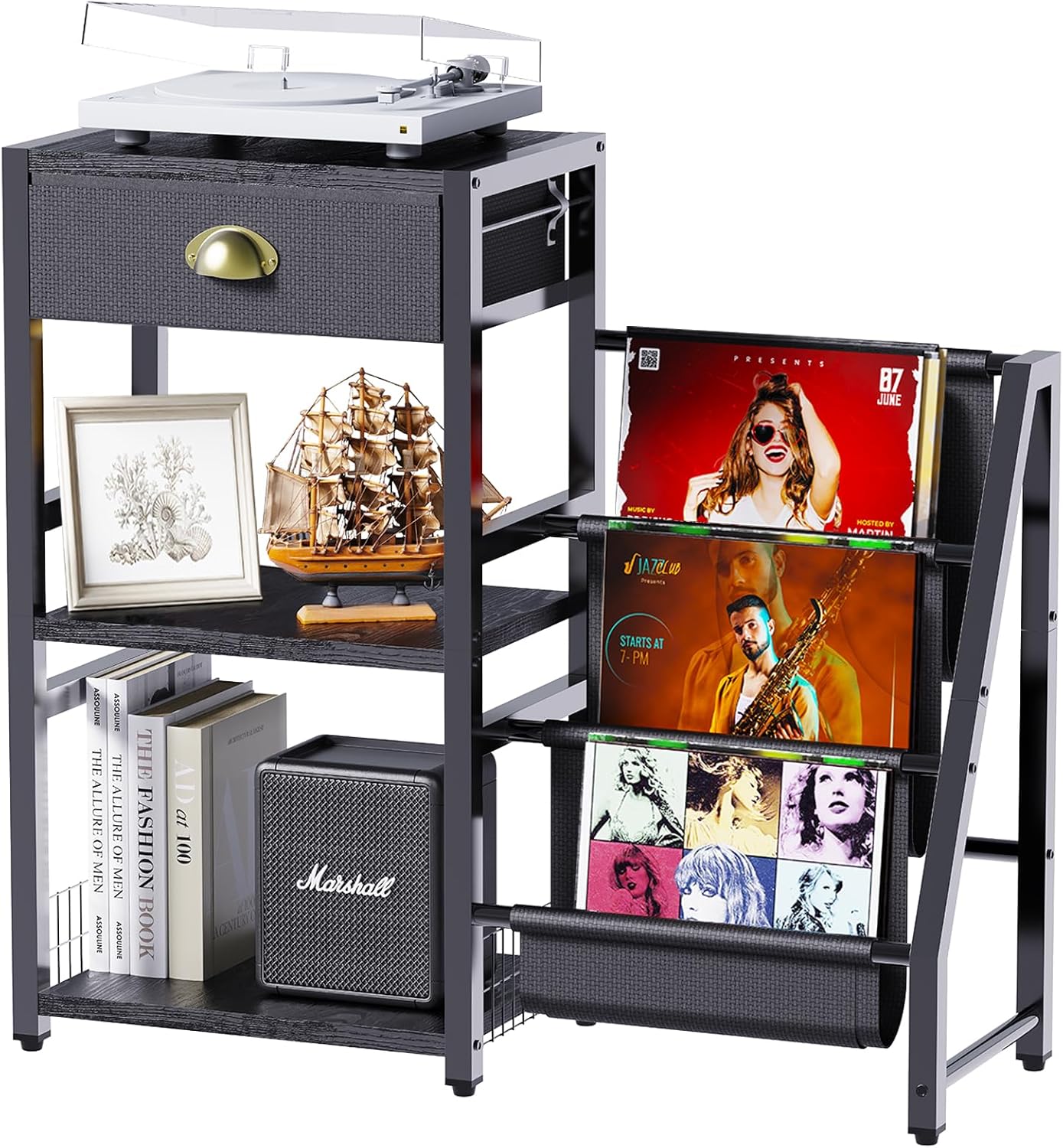Amazon.com: runjuly Record Player Stand with 3-Tier Vinyl Storage and ...