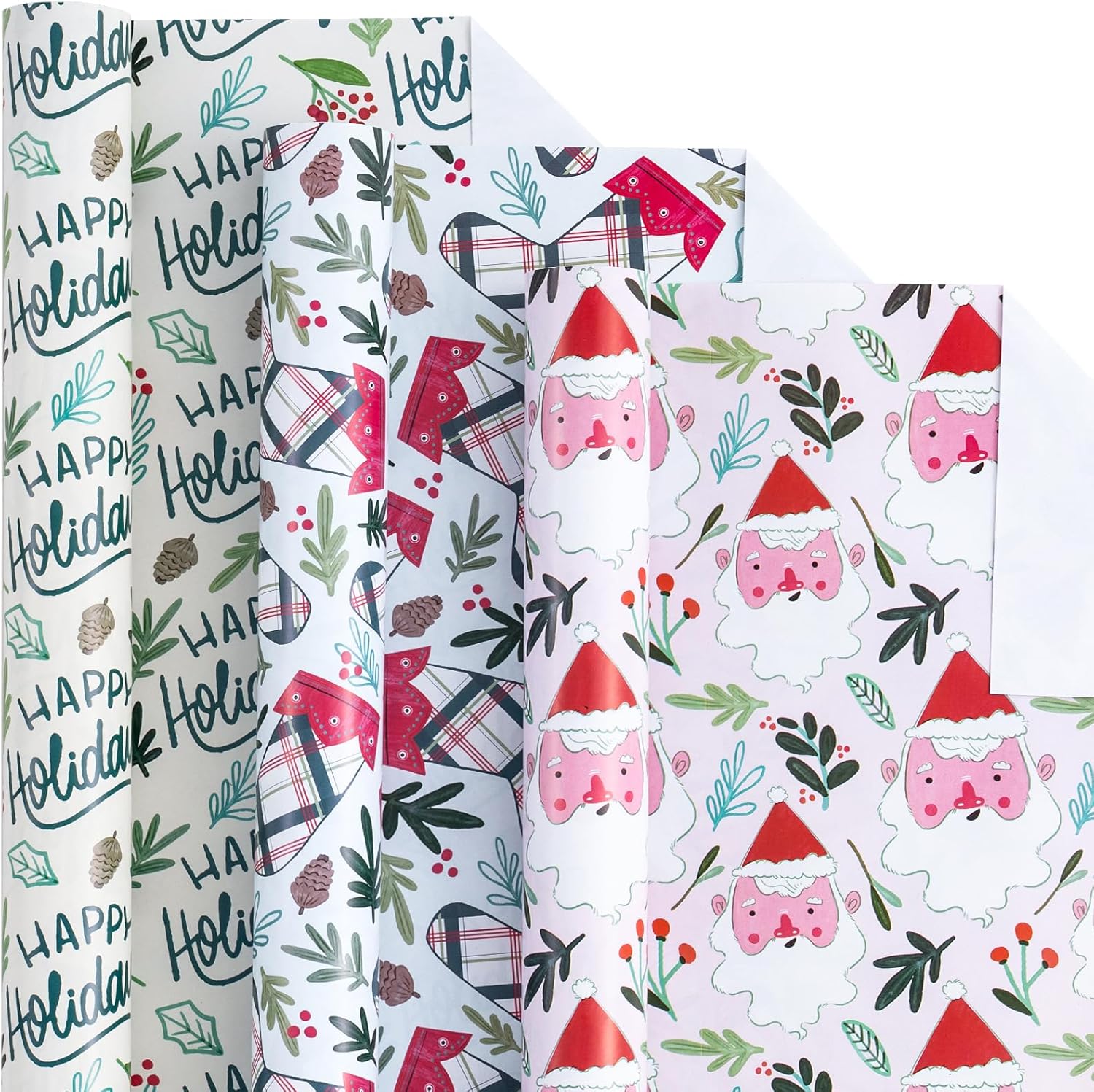 Amazon.com: LeZakaa Cute Christmas Wrapping Paper Roll, Pink Santa ...