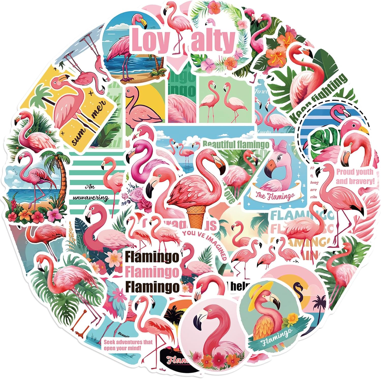 Amazon.com: Flamingo Stickers 50Pcs Cute Cartoon Stickers for Water ...