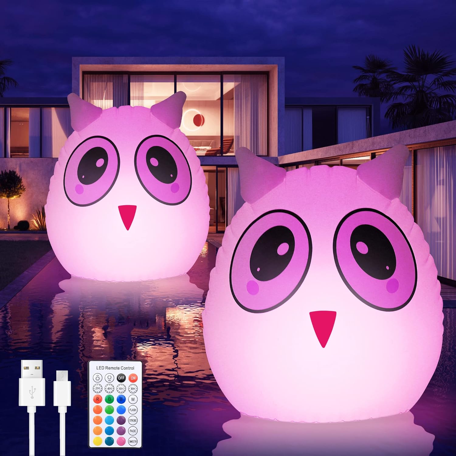 Amazon.com : Pysac Floating Pool Lights- 17-Inch Solar Powered Owl Pool ...