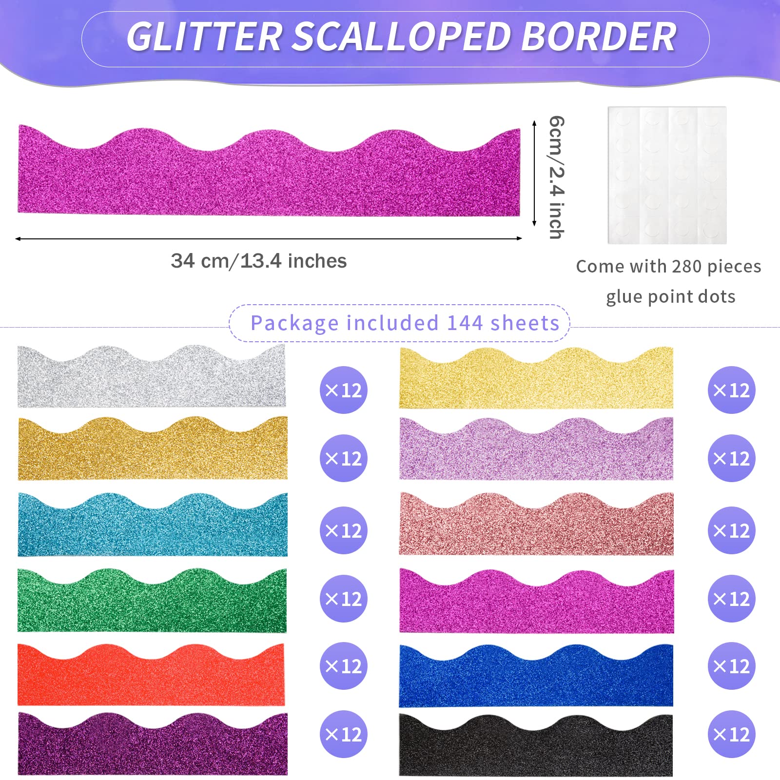 Snapklik.com : 160 Feet Glitter Bulletin Board Border Shiny Scalloped ...