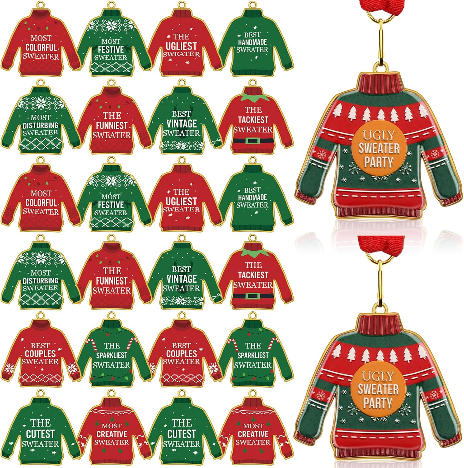 Amazon.com: Equsion 24 Pcs Christmas Ugly Sweater Medal with 24 Pcs ...