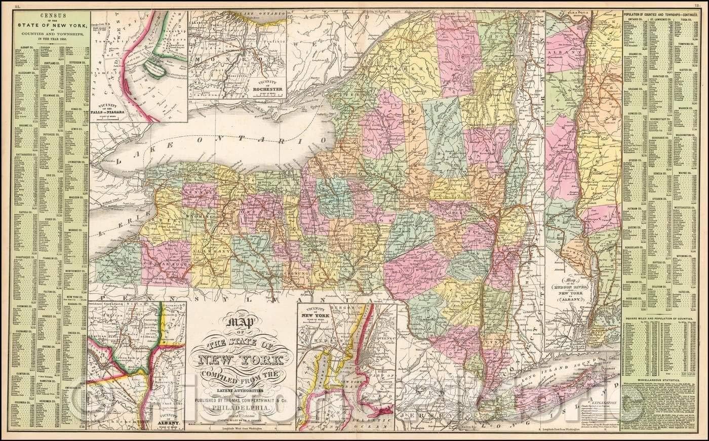 Amazon.com: Historic Map - Map of The State of New York, 1853, Thomas ...
