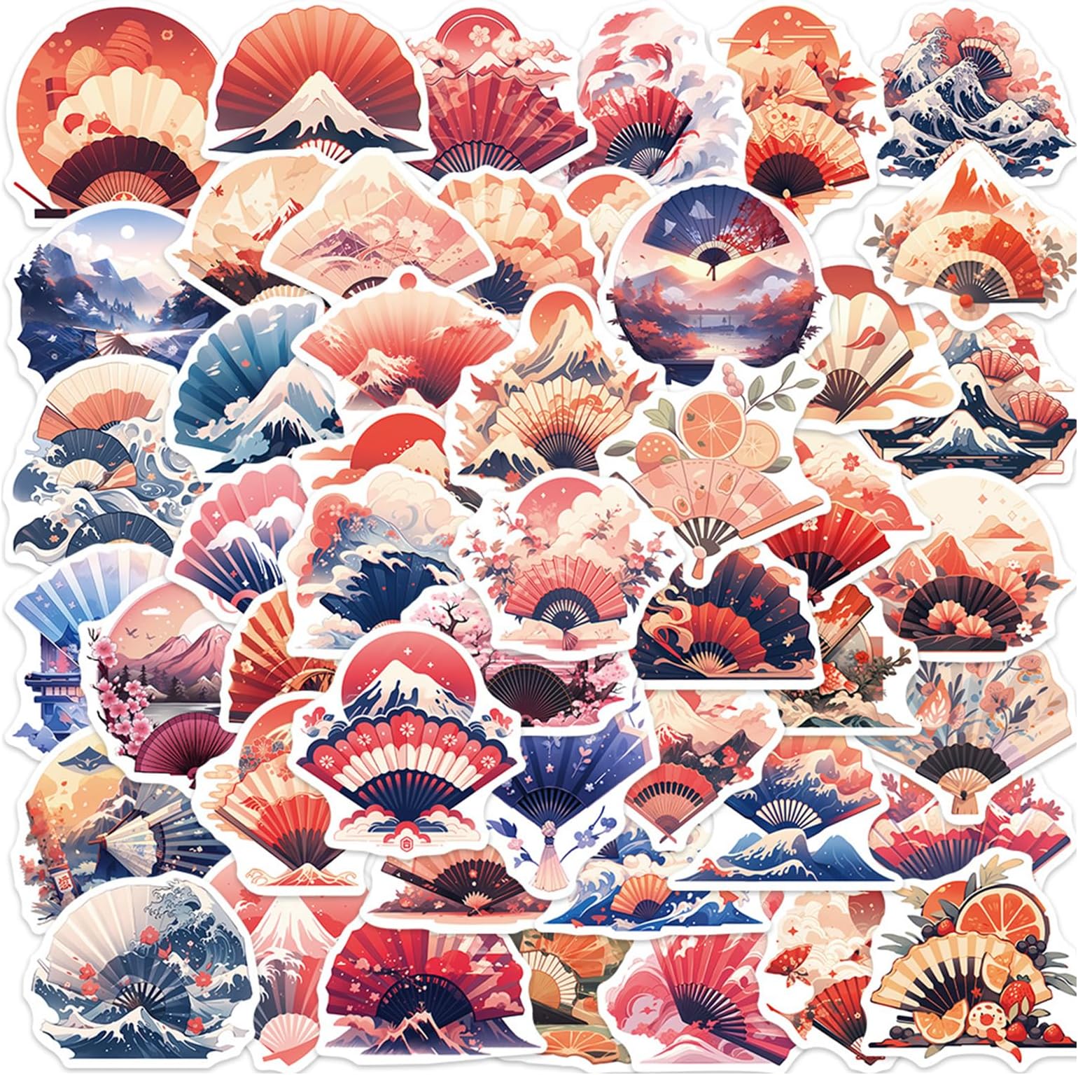 Amazon.com: Ylimaf 100 Pcs Folding Fans Stickers Cute Waterproof PVC ...