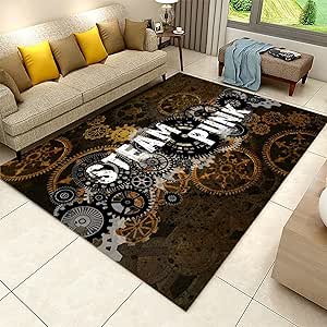 Amazon.com: ZLXMN Steampunk Area Rug,4x6ft,Industrial Style Gold Metal ...