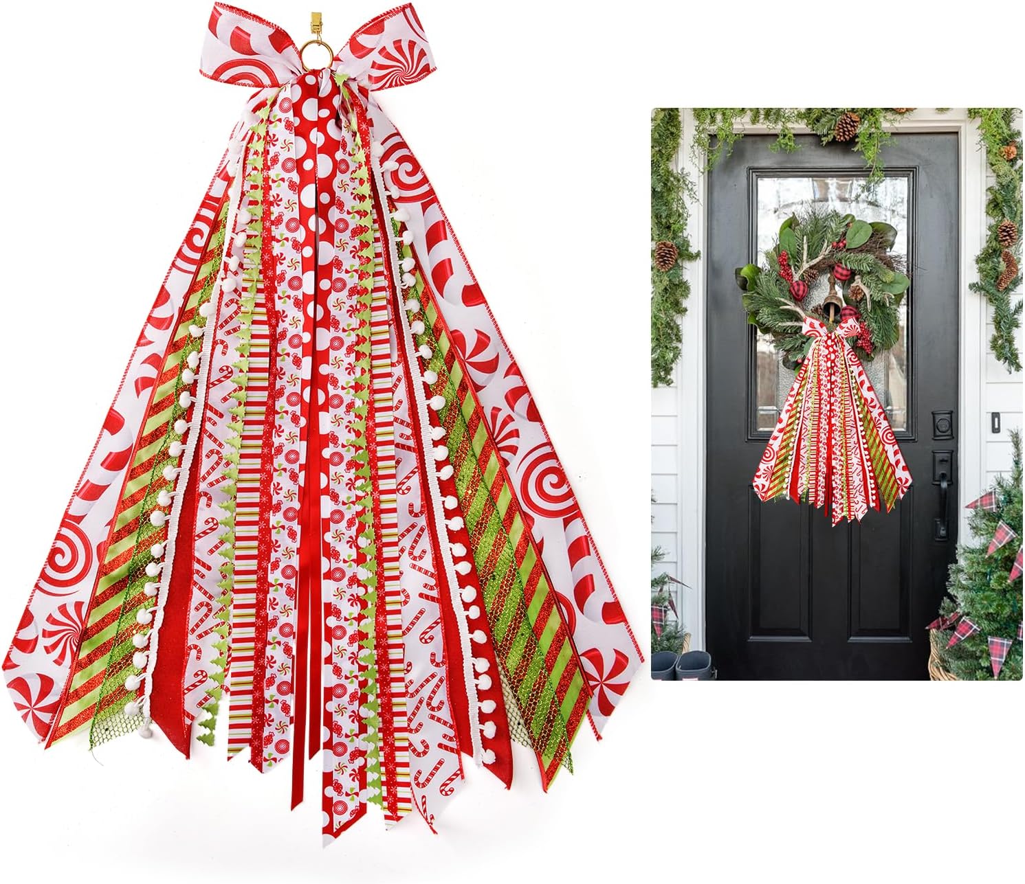 Amazon.com: Christmas Wreath Sash for Front Door Candy Peppermint ...