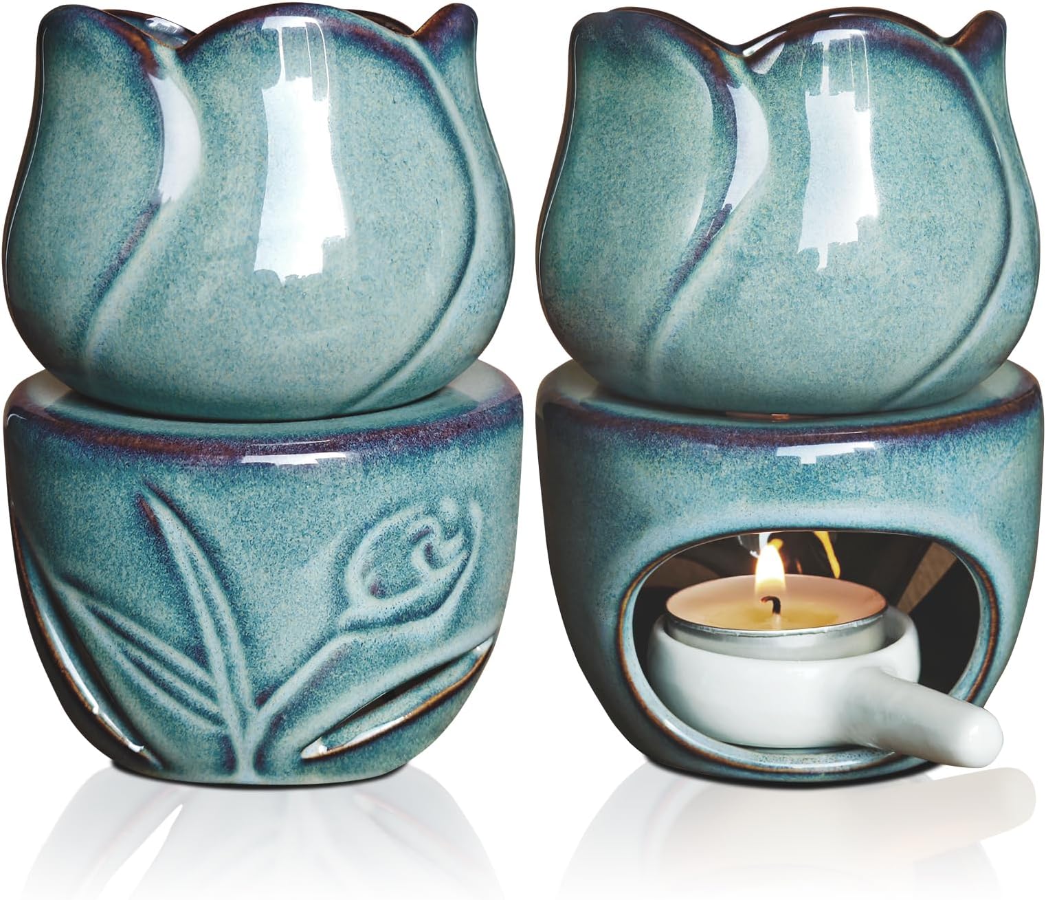 Amazon.com: JUXYES Flower Shaped Tealight Wax Melt Warmer with Candle ...