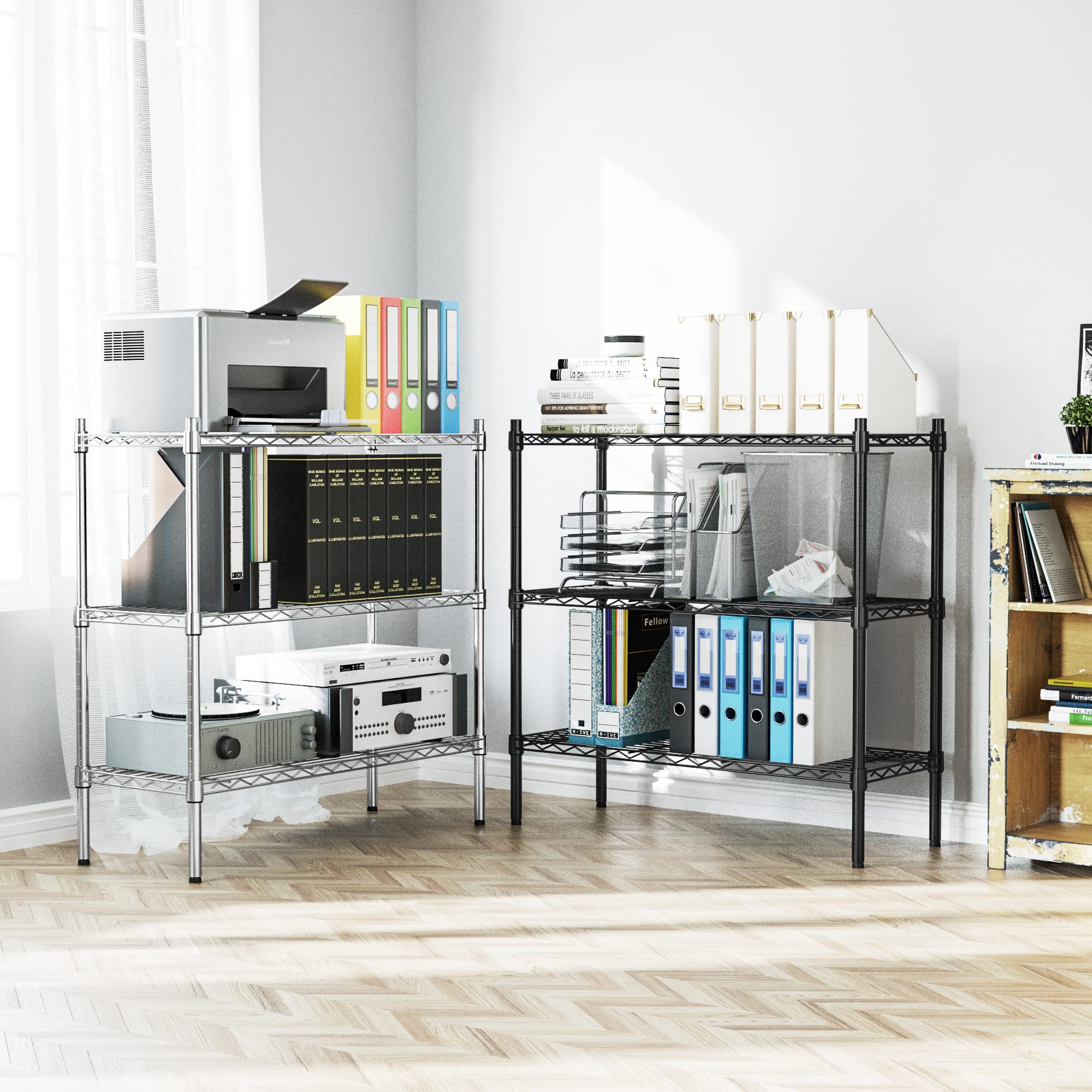 SZQINJI 3-Shelf Storage Wire Shelves Heavy Duty 3 Tiers Standing ...