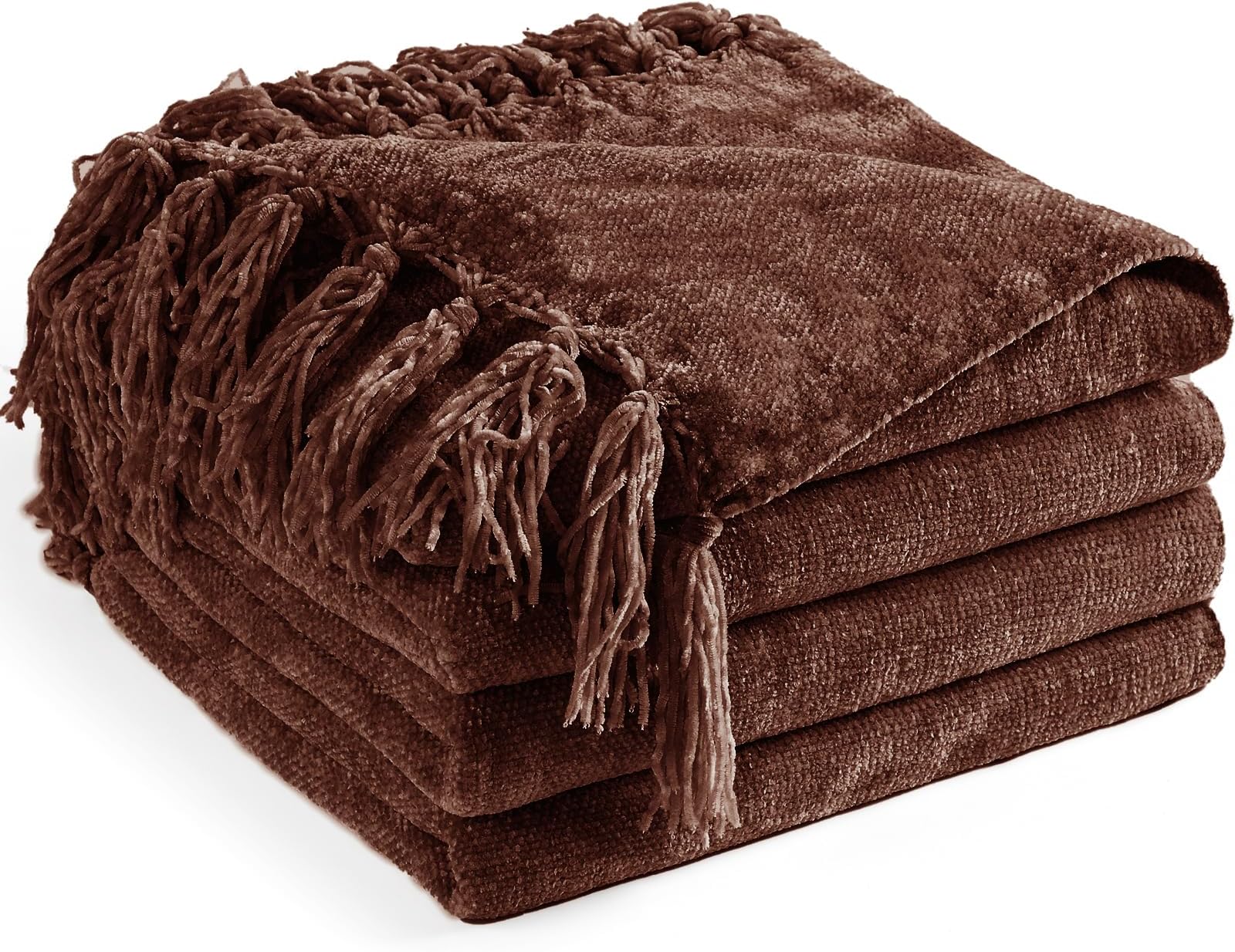 Amazon.com: Bangya Brown Chenille Throw Blanket Soft Cozy Woven Fringe ...