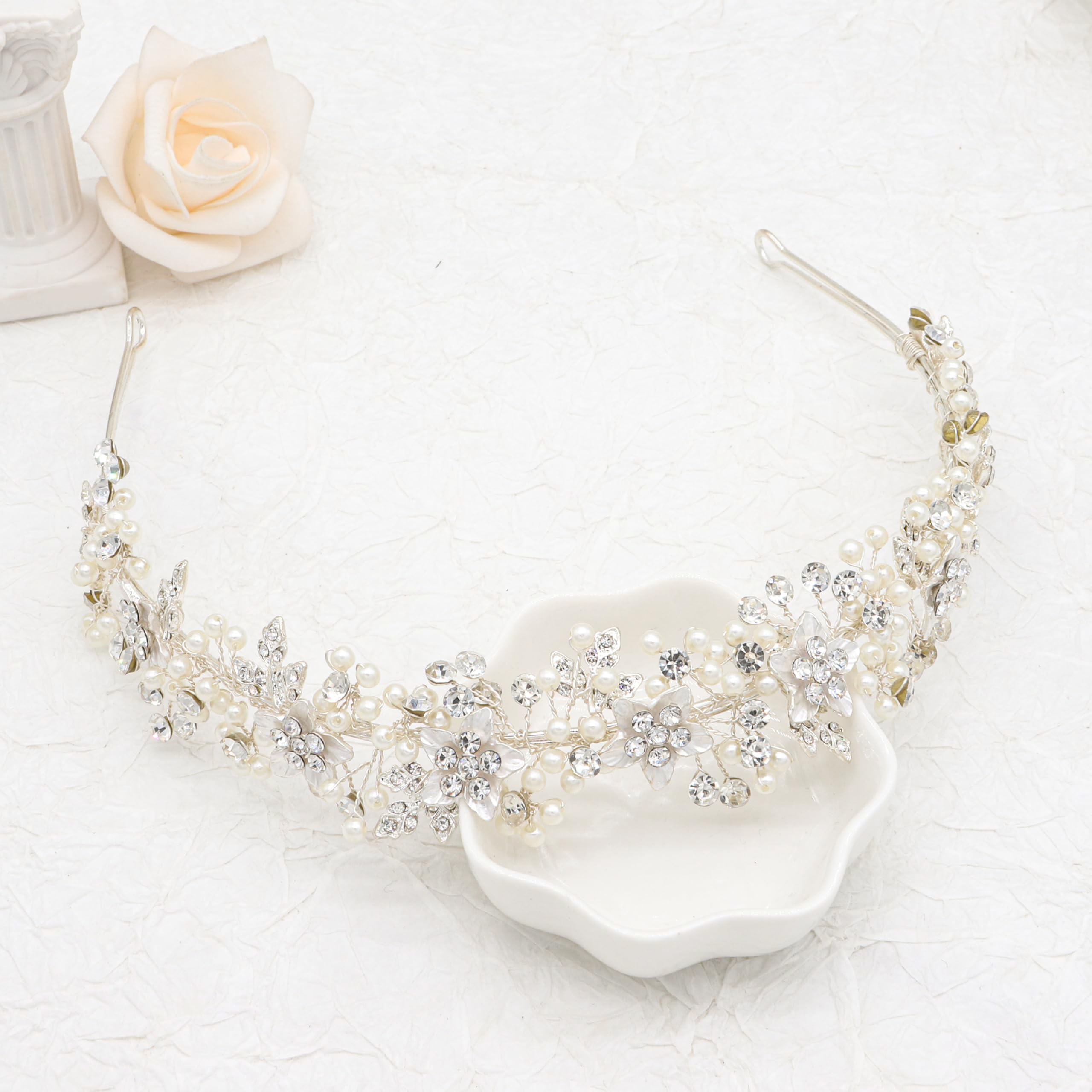 Amazon.com : Oriamour Wedding Headbands Bridal Pearl and Crystal Floral ...