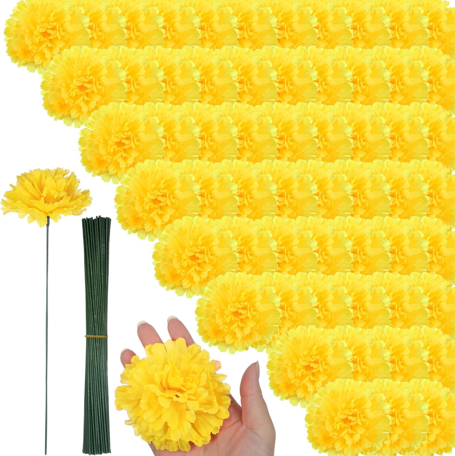 Amazon.com: 100 Pcs Artificial Marigold Flowers with Stems 3.5 Inch Day ...