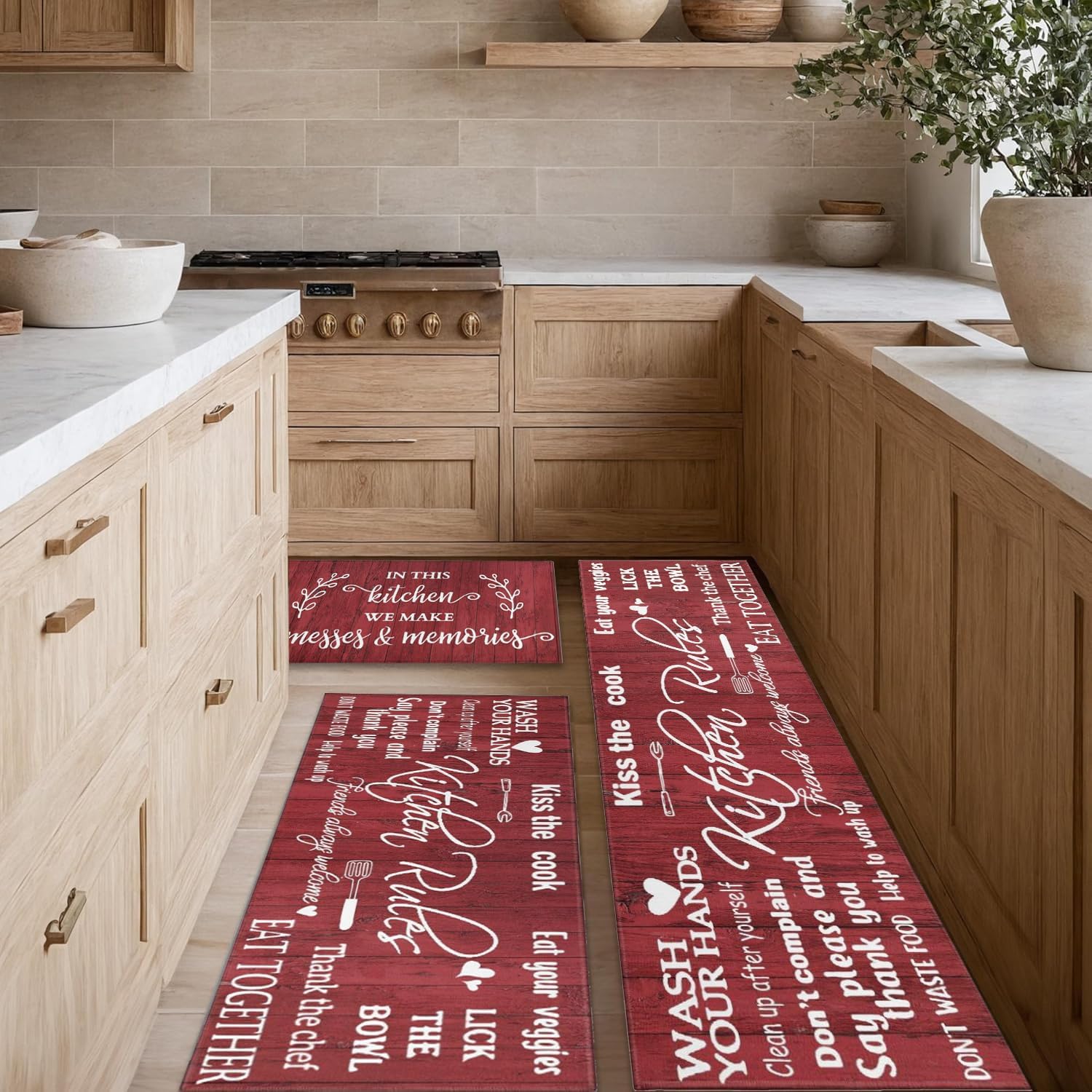 Amazon.com: Red Kitchen Rug Sets of 3 Piece Non Slip Kitchen Rugs and ...