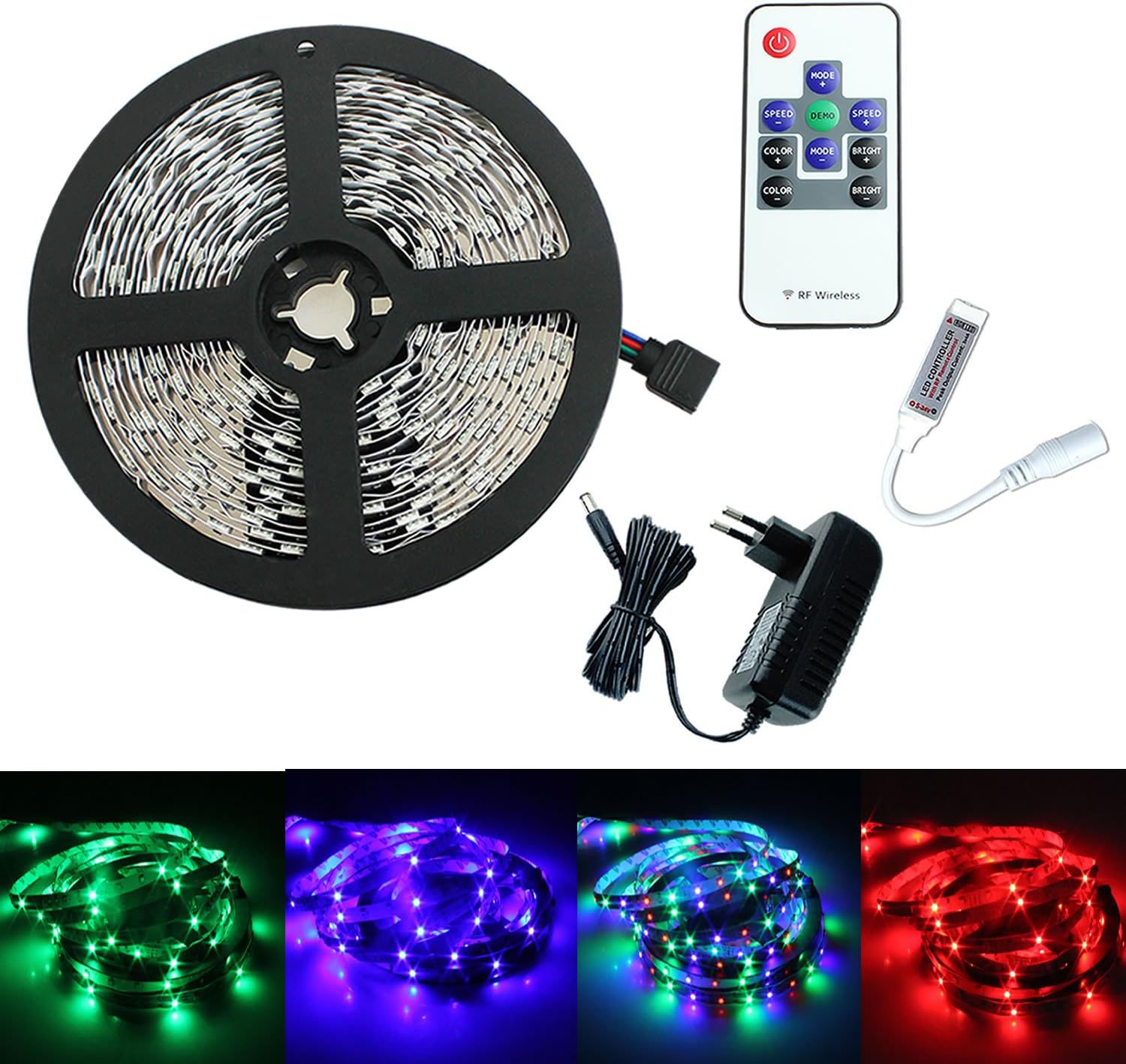 PMS Tira de Luz 5m RGB LED 3528 SMD 300 LEDs Strip + RF remoto ...