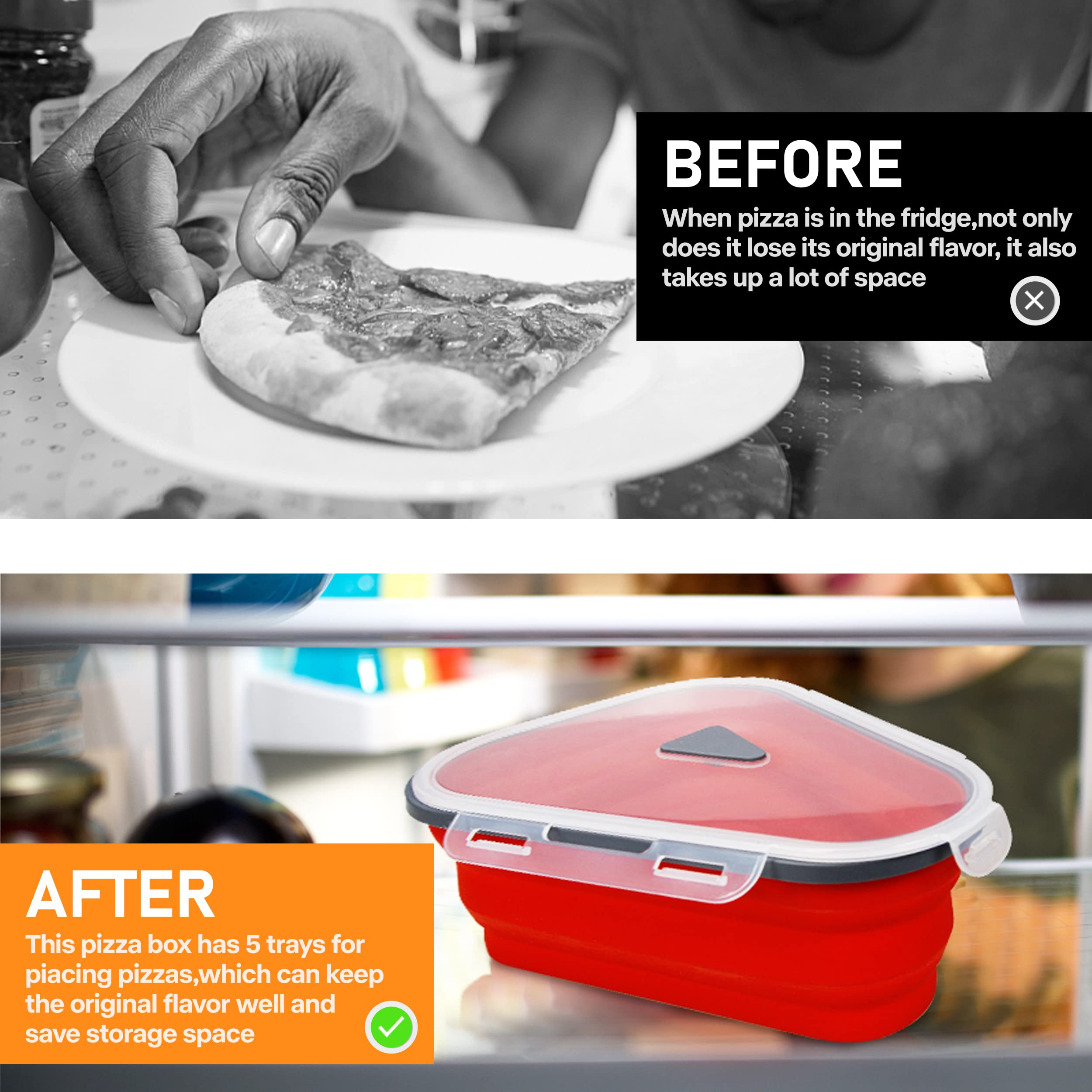 Bienlavie Pizza Storage Container with 5 Microwavable Serving New Trays ...