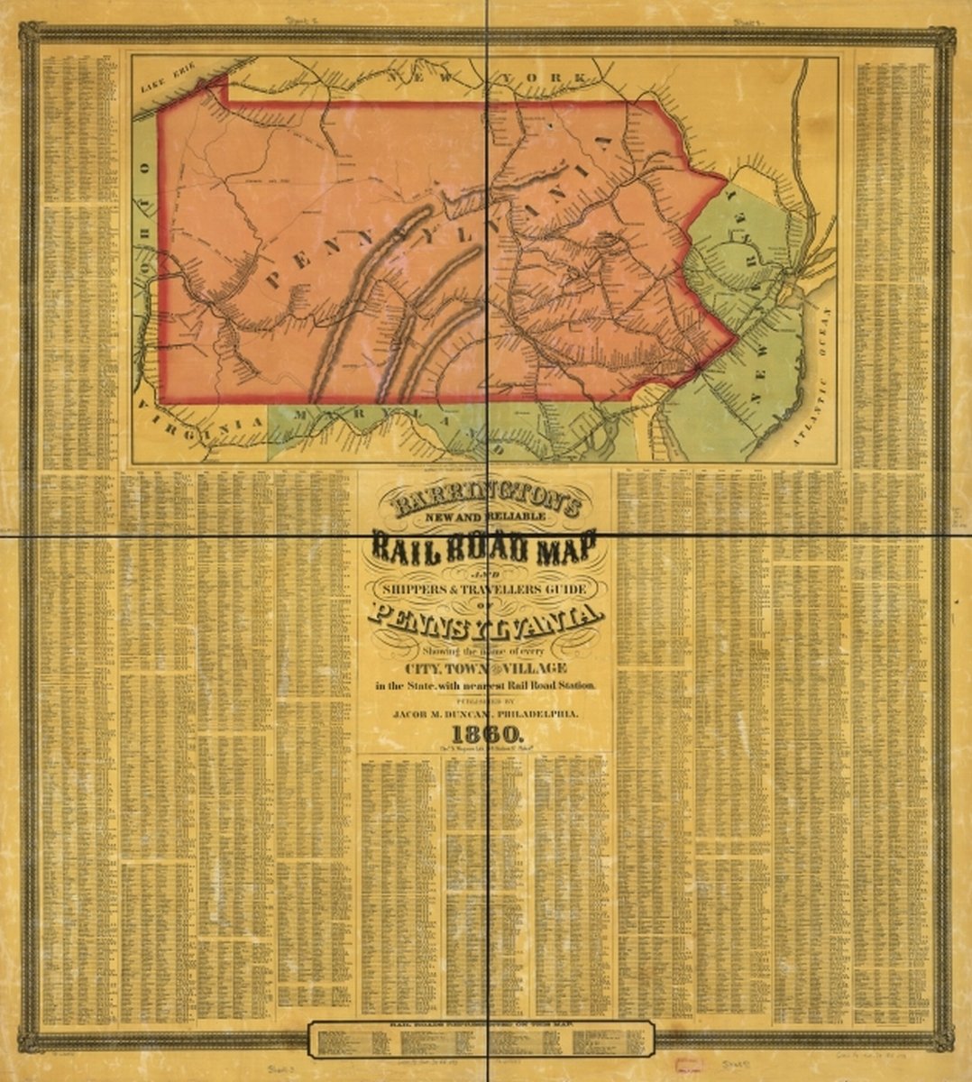 1860 Vintage Map Railroads, Pennsylvania Barringtons new and reliable ...