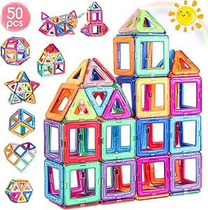 aaczly Magnetic Tiles for Kids 50PCS Magnetic Building Blocks 3D Toys Building Construction STEM ...