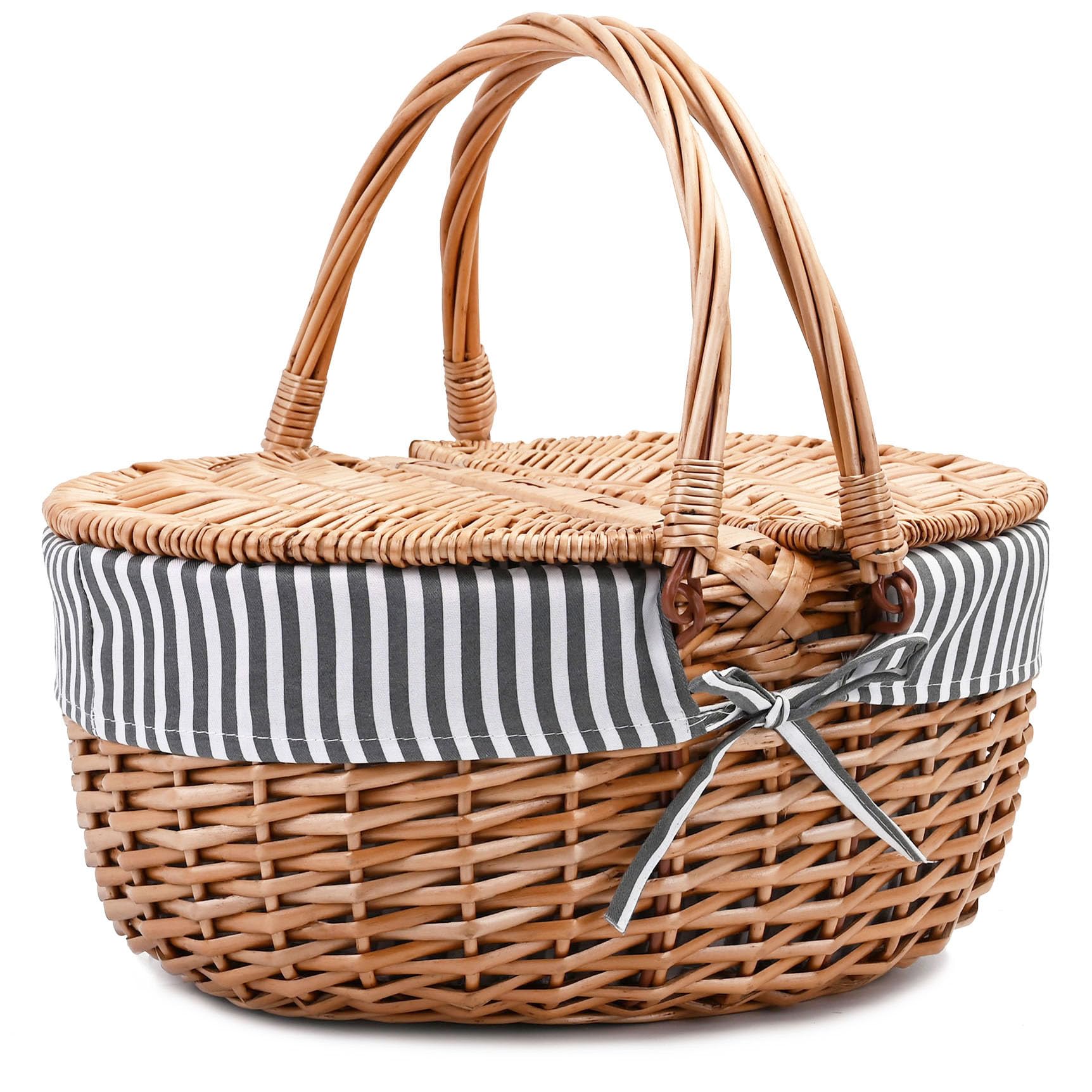 Amazon.com : Wicker Picnic Basket with Lid and Handle Sturdy Woven Body ...