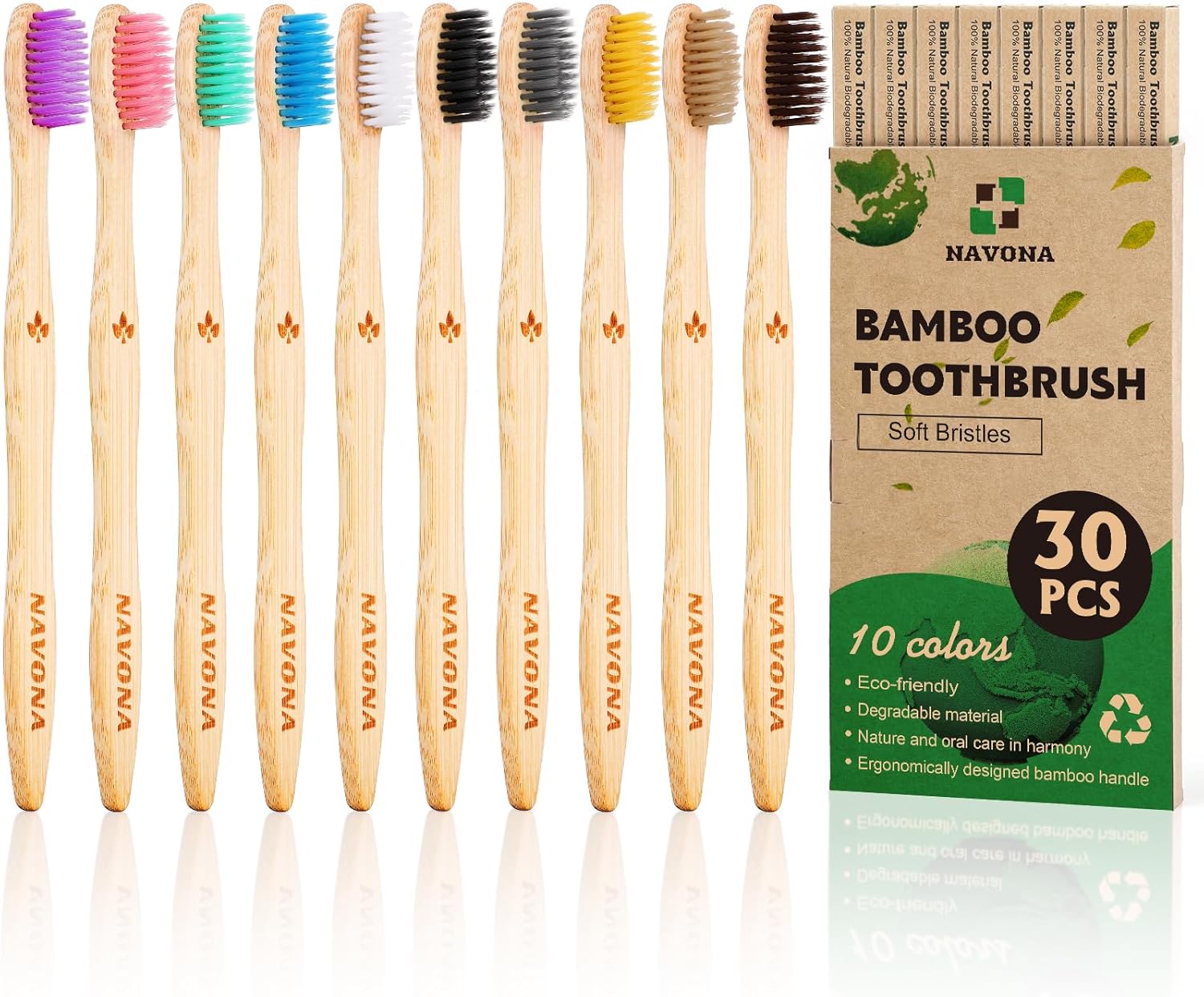 Amazon.com : 30 PCS Biodegradable Bamboo Toothbrushes,10 Colors, BPA ...