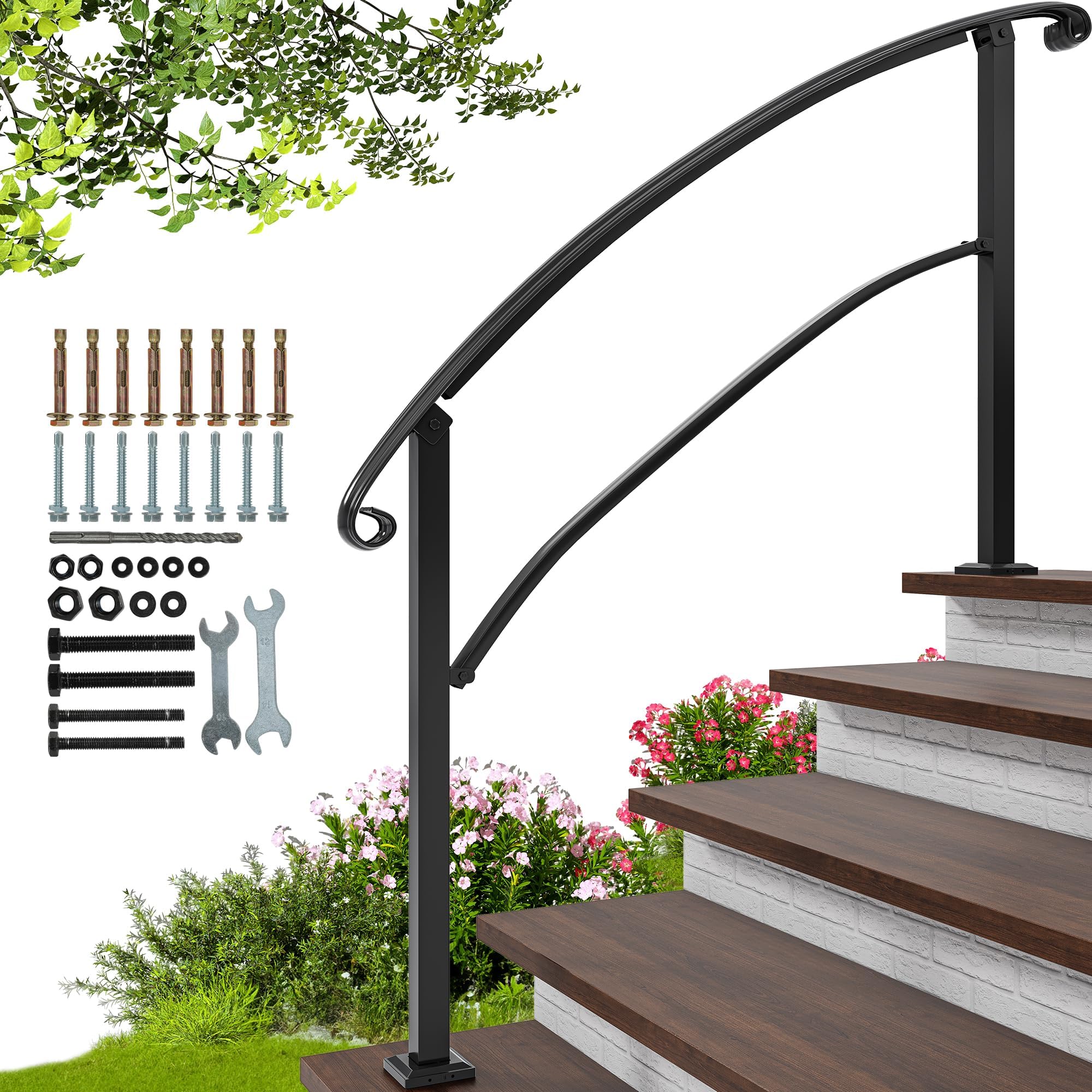 Migoda Handrails for Outdoor Steps 3-4 Step Metal Porch Railings with ...