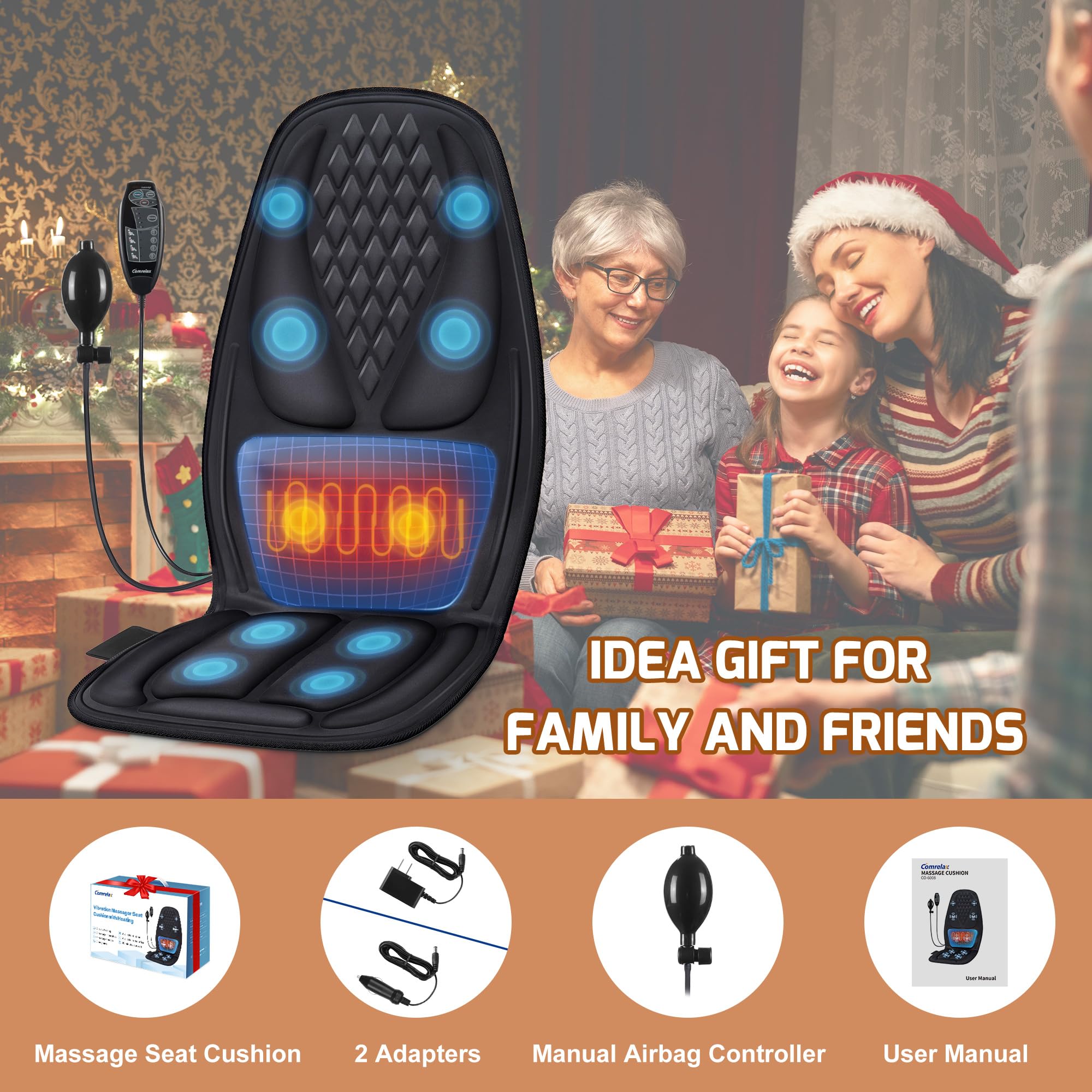 Snapklik.com : Comrelax Back Massage Chair Pad, 3D Lumbar Support Electric Back Massager For ...