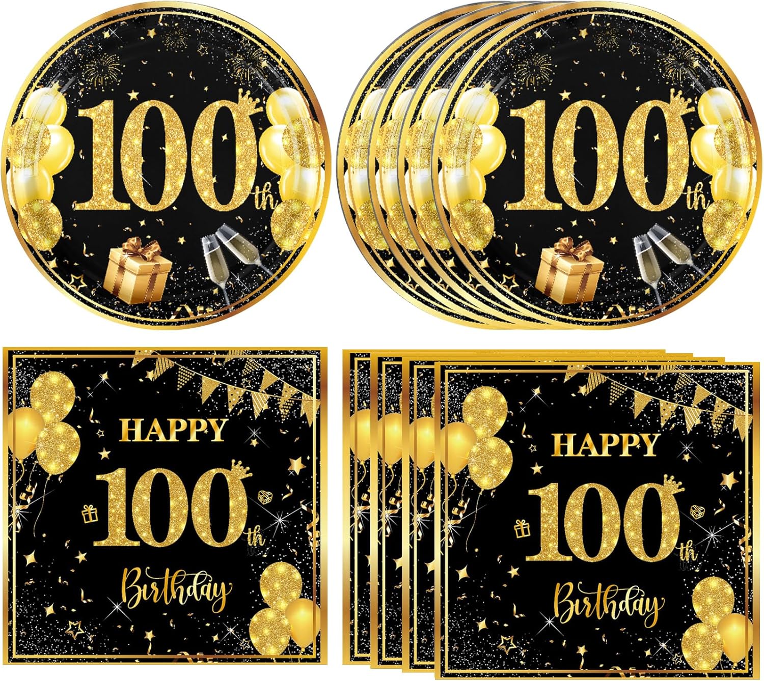 Amazon.com: 40 PCS 100th Birthday Party Supplies Black and Gold Vintage ...