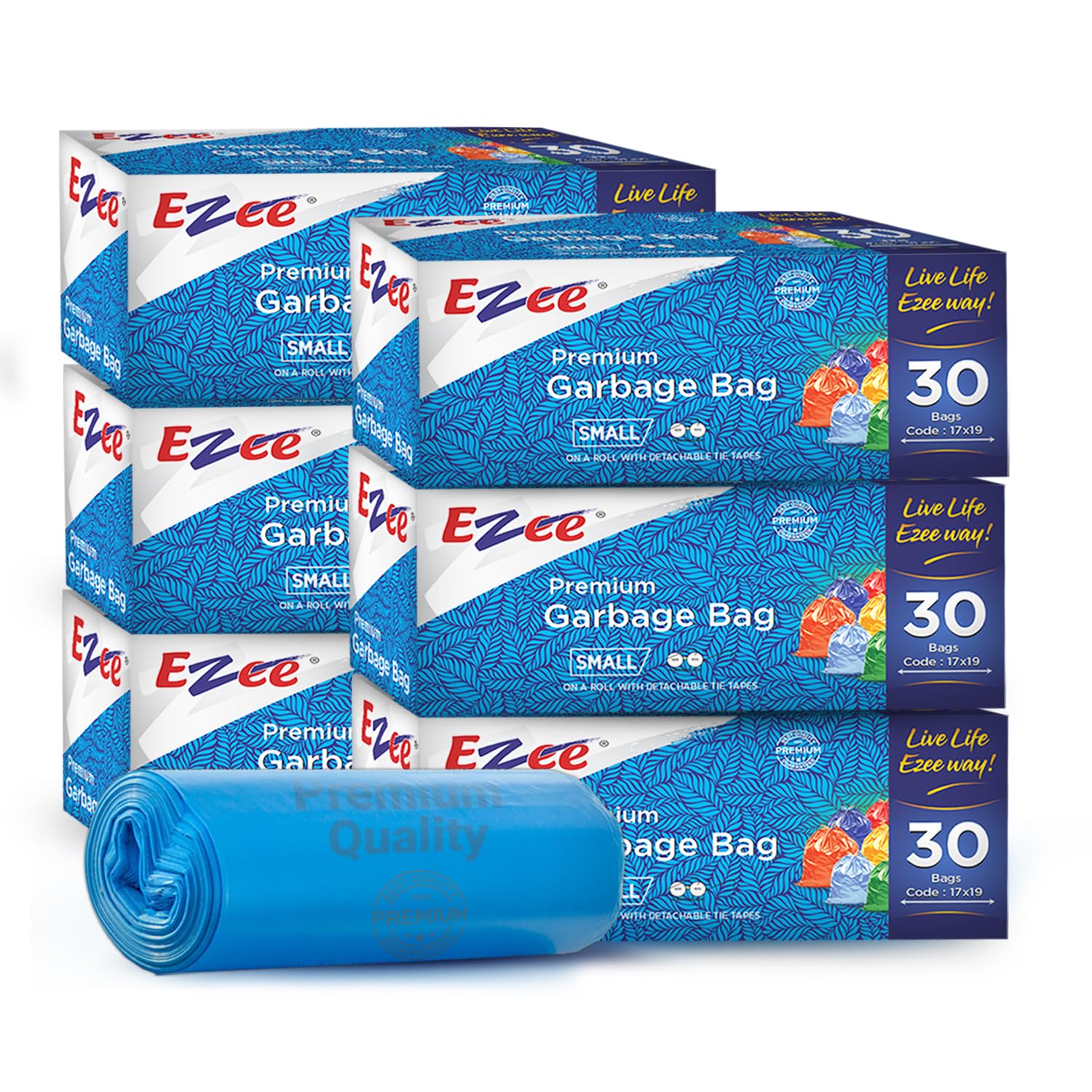 Ezee Blue Garbage Bags Small 180 Pcs | 30 Pcs x Pack of 6 Rolls | 17 x ...