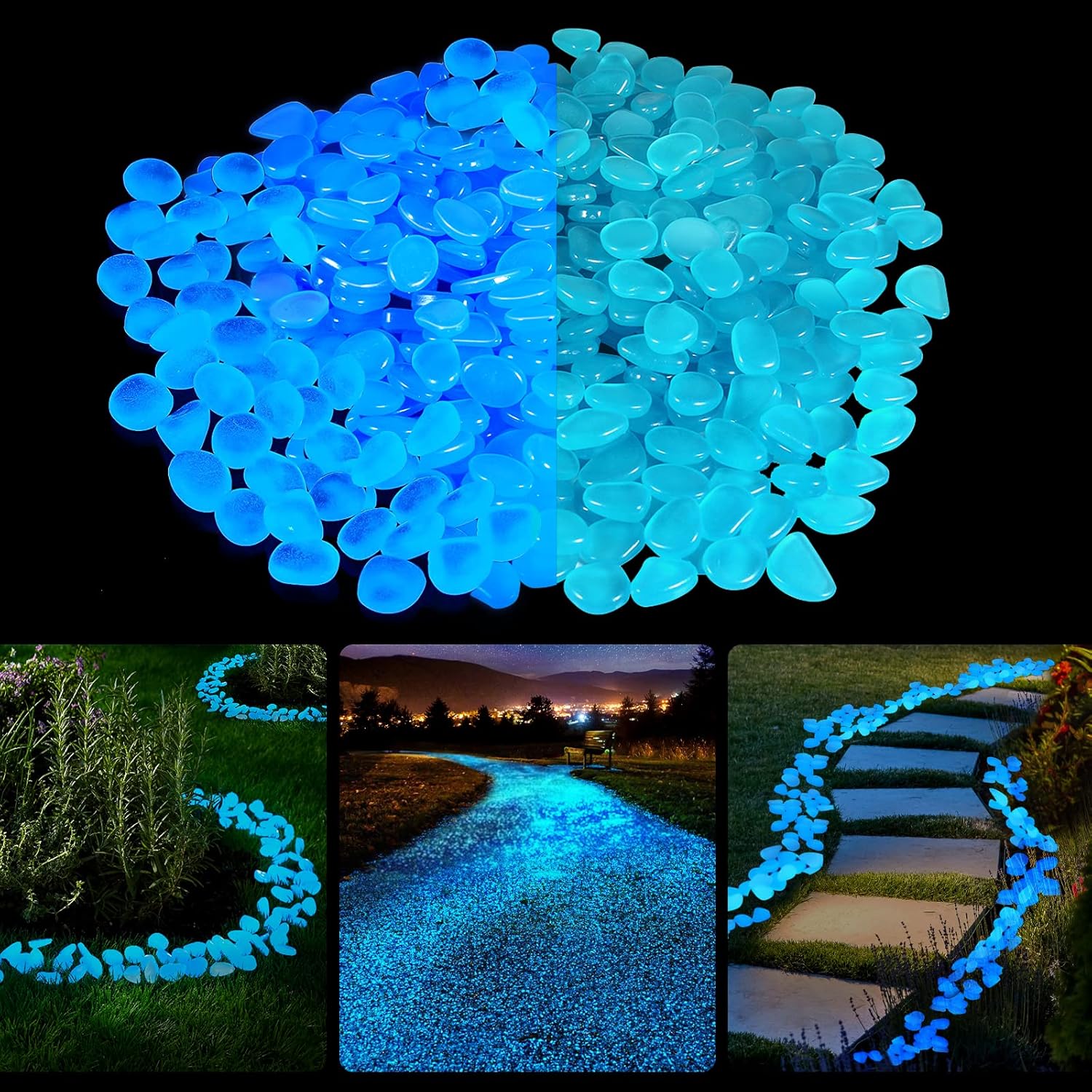 SimileLine Glow in The Dark Rocks, 100 pcs Blue Glowing Rocks for ...