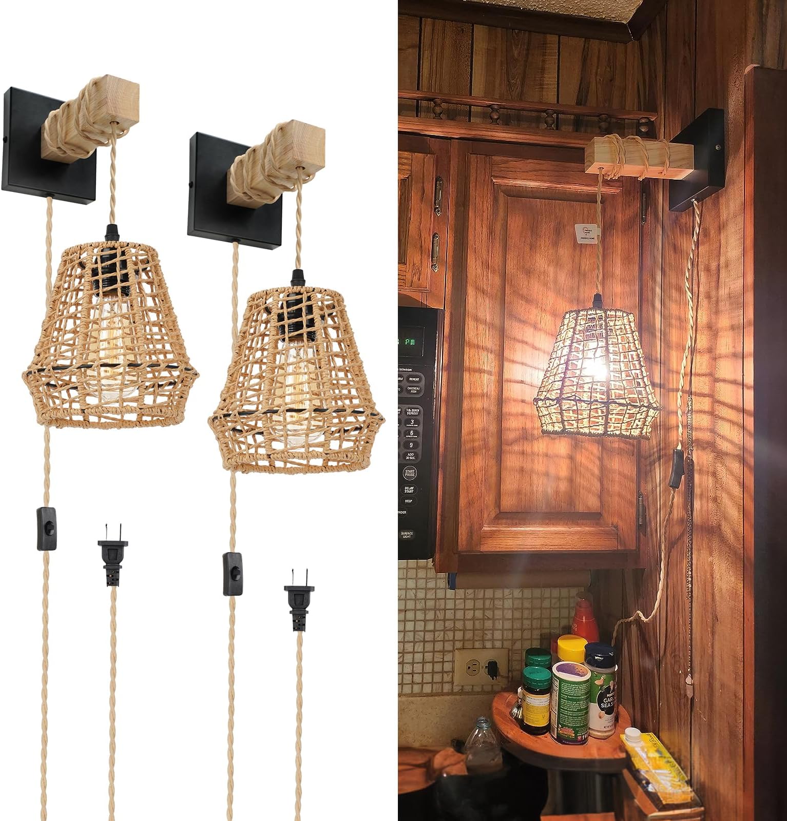 Frideko Plug in Wall Sconces Set of Two Wall Lamp with Plug in Cord ...