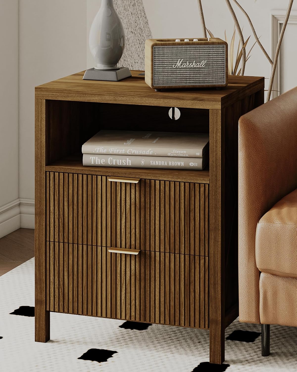 Amazon.com: Veegle Nightstand with Charging Station,2 Drawer Night ...