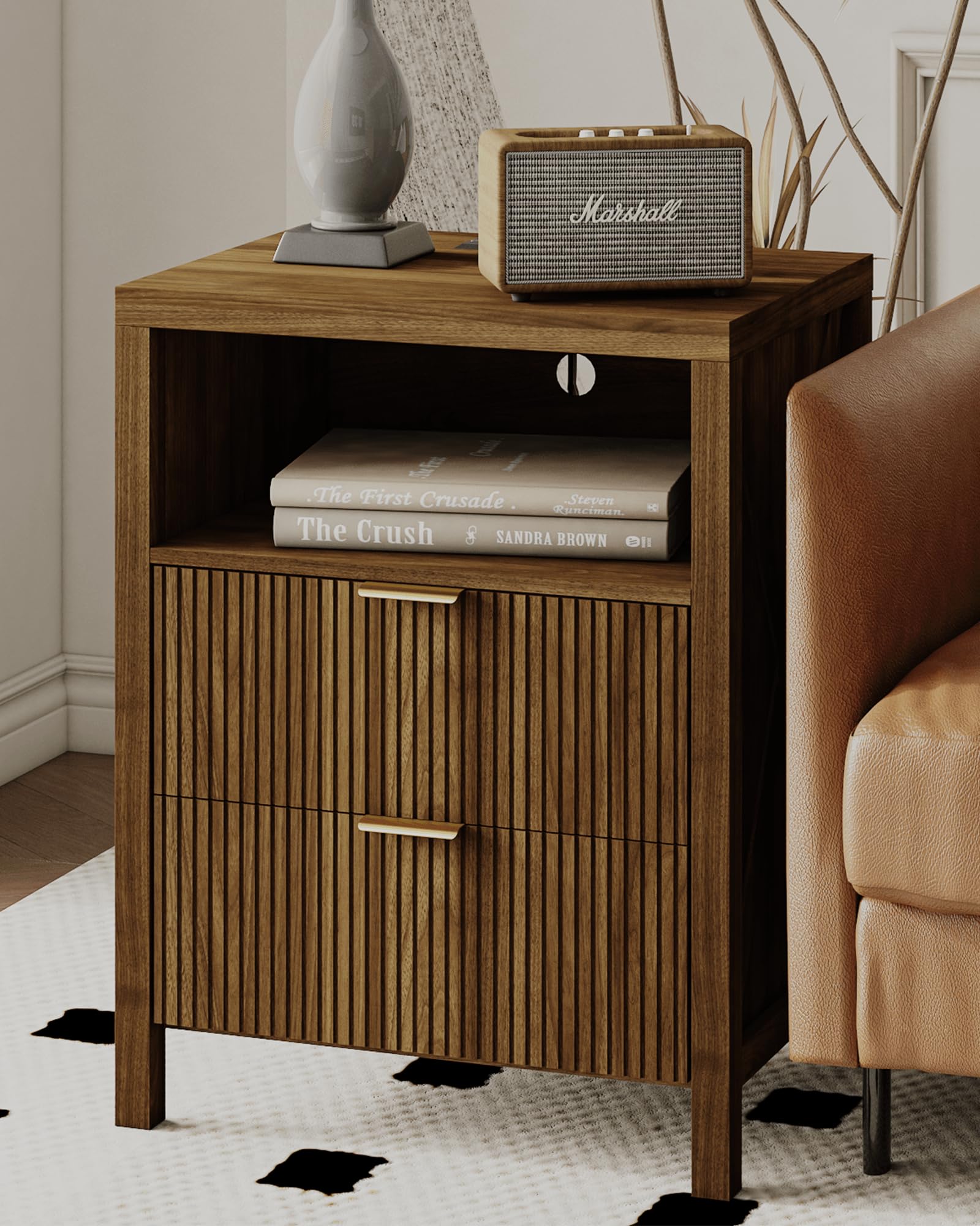 Amazon.com: Veegle Nightstand with Charging Station,2 Drawer Night ...