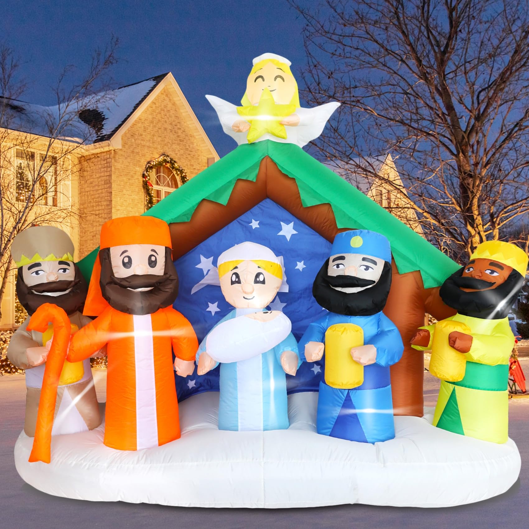 Amazon.com: DearSun 8FT L Christmas Inflatable Nativity Scene with ...