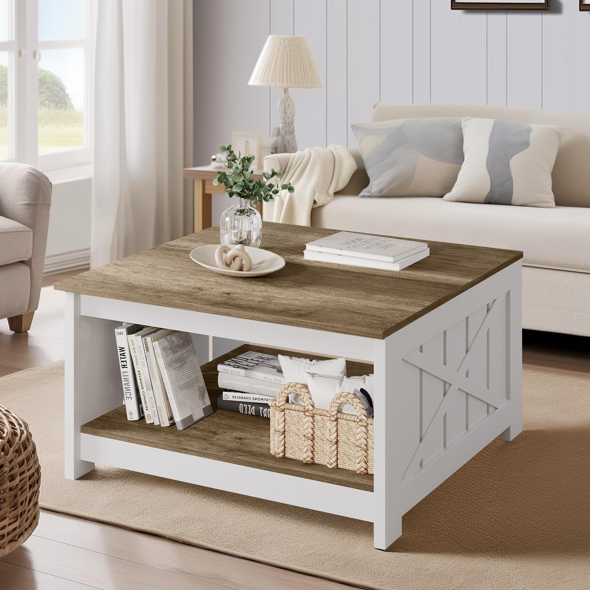 Snapklik.com : YITAHOME Farmhouse Coffee Table Square Coffee Table