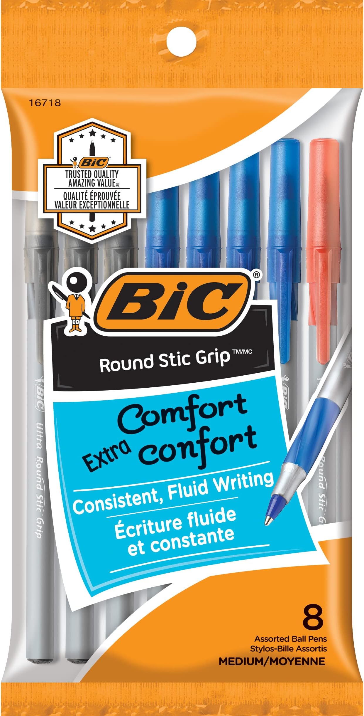 Round Stic Grip Ballpoint Stick Pen, Black Ink, Fine, Dozen, Sold as 1 ...