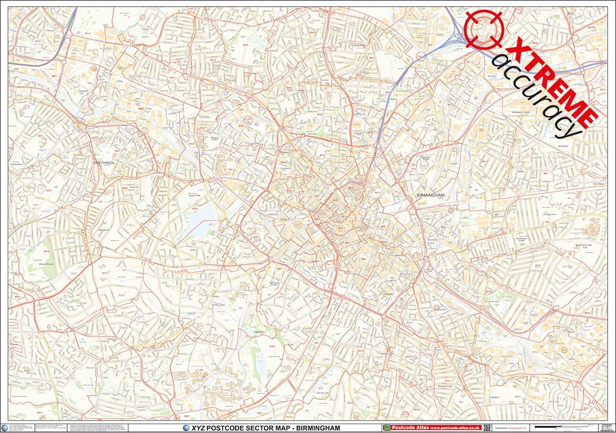XYZ Postcode Sector Map - 25 - Birmingham City Centre - Wall Map ...