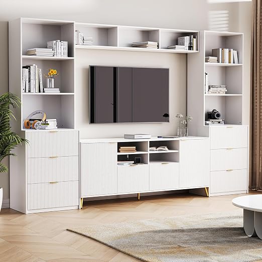 Amazon.com: YOPTO 4-Piece Entertainment Wall Unit with 13 Shelves,8 ...