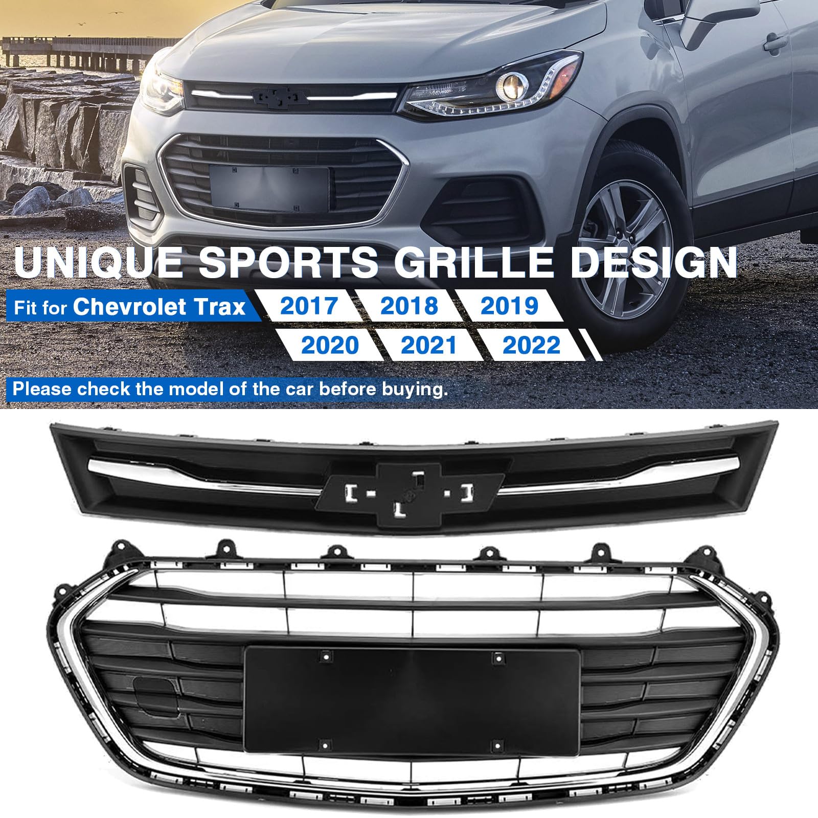 Snapklik.com : Front Bumper Upper Grille & Middle Lower Grille Set Fit ...