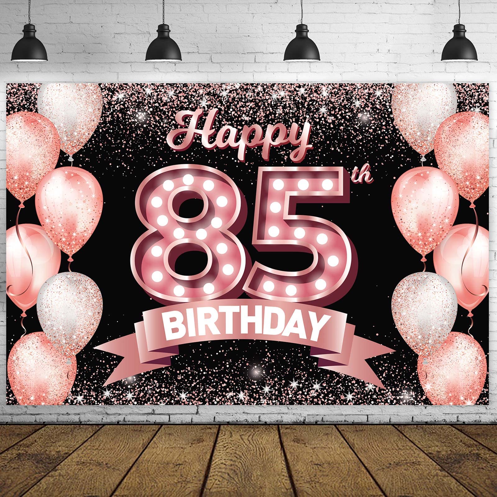 Amazon.com: Happy 85th Birthday Rose Gold Banner Backdrop Cheers to 85 ...