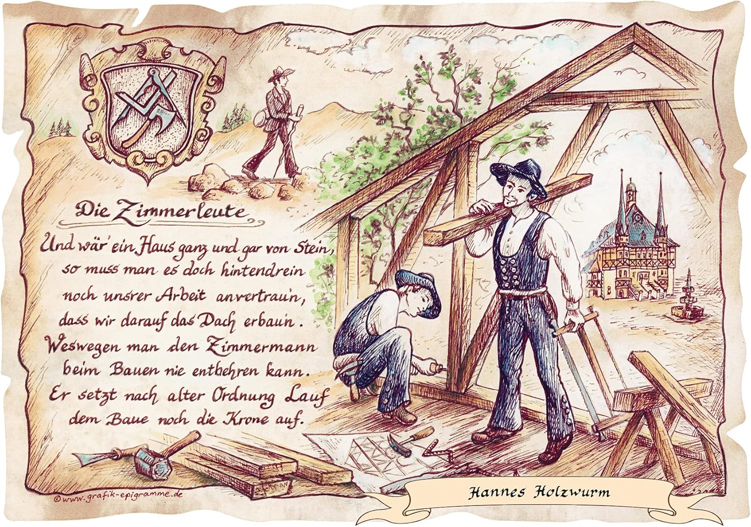 Die Staffelei Geschenk Karte A4 Zimmerleute Zimmermann Schreiner ...