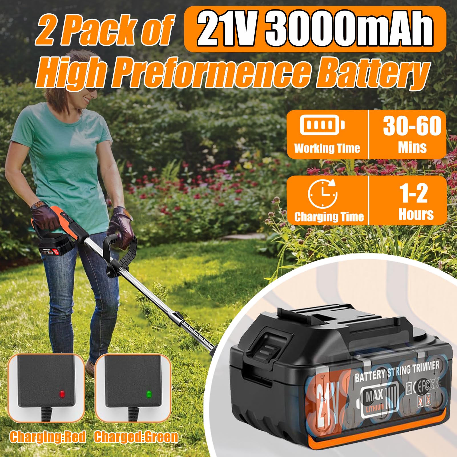 Cordless Weed Wacker Electric Weed Eater with Wheels Battery Powered ...