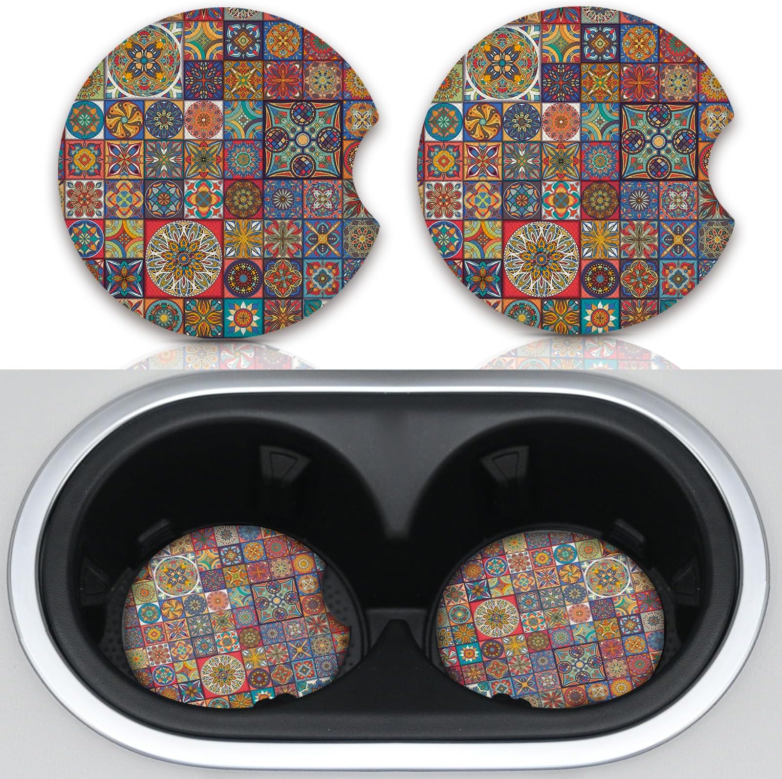Amazon.com: 2PCS Ethnic Bohemian Ceramic Car Coasters for Cup Holders 2 ...